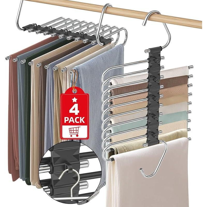 9 Layers Pants Hangers Space Saving, 2 Pack Multifunctional Pant Rack ...