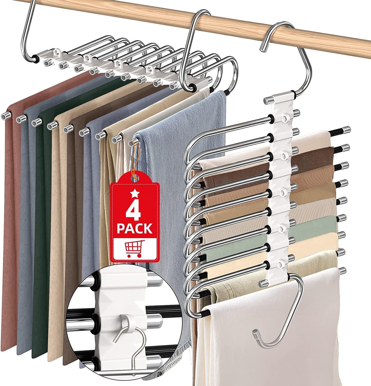 9 Layers Pants Hangers Space Saving, Non Slip Stainless Multifunctional ...