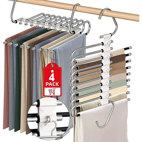 9 Layers Pants Hangers Space Saving, Non Slip Stainless Multifunctional ...