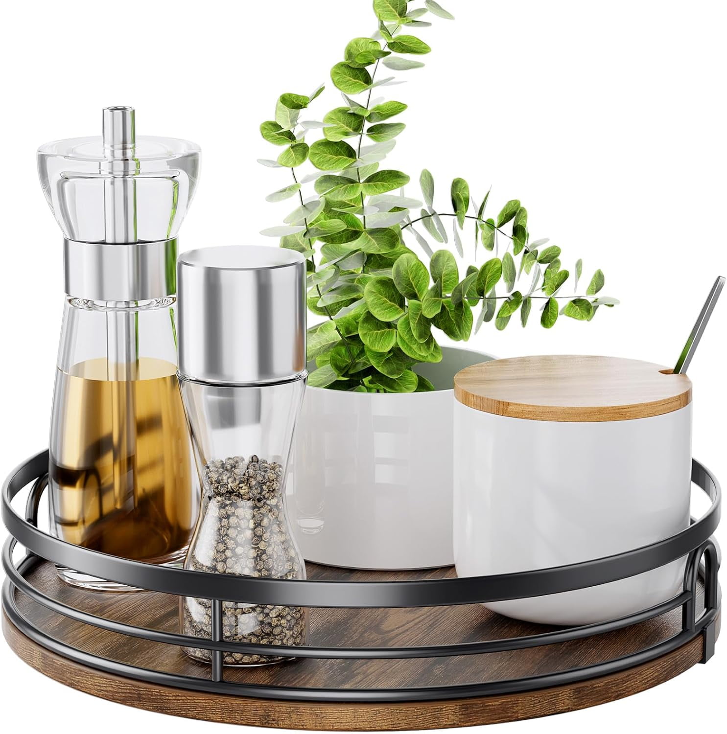 9'' Lazy Susan Turntable Organizer for Cabinet, Round Wood Lazy Susan ...