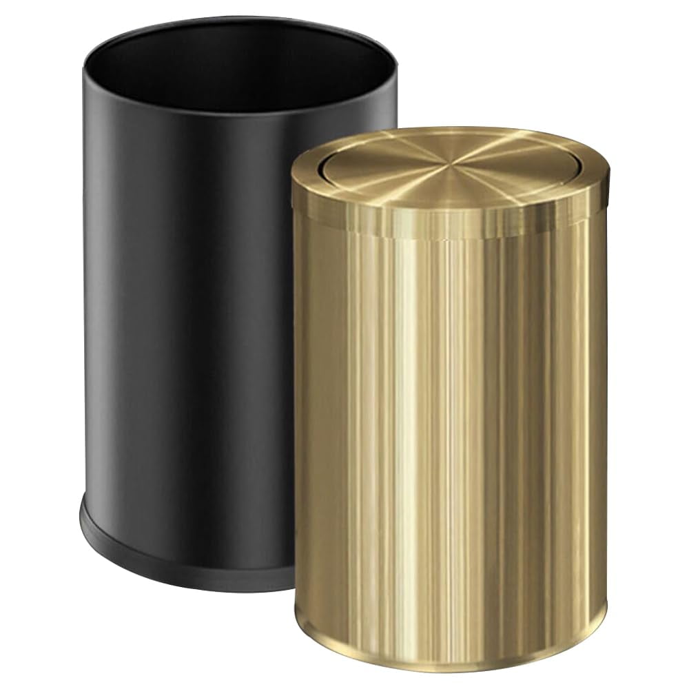 9 Liter/2.4 Gallon, Gold Trash can with Swing lid, Brass Small Trash ...
