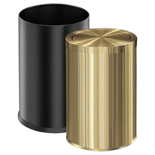 9 Liter/2.4 Gallon, Small Gold Trash can with Swing lid, Bathroom Trash ...