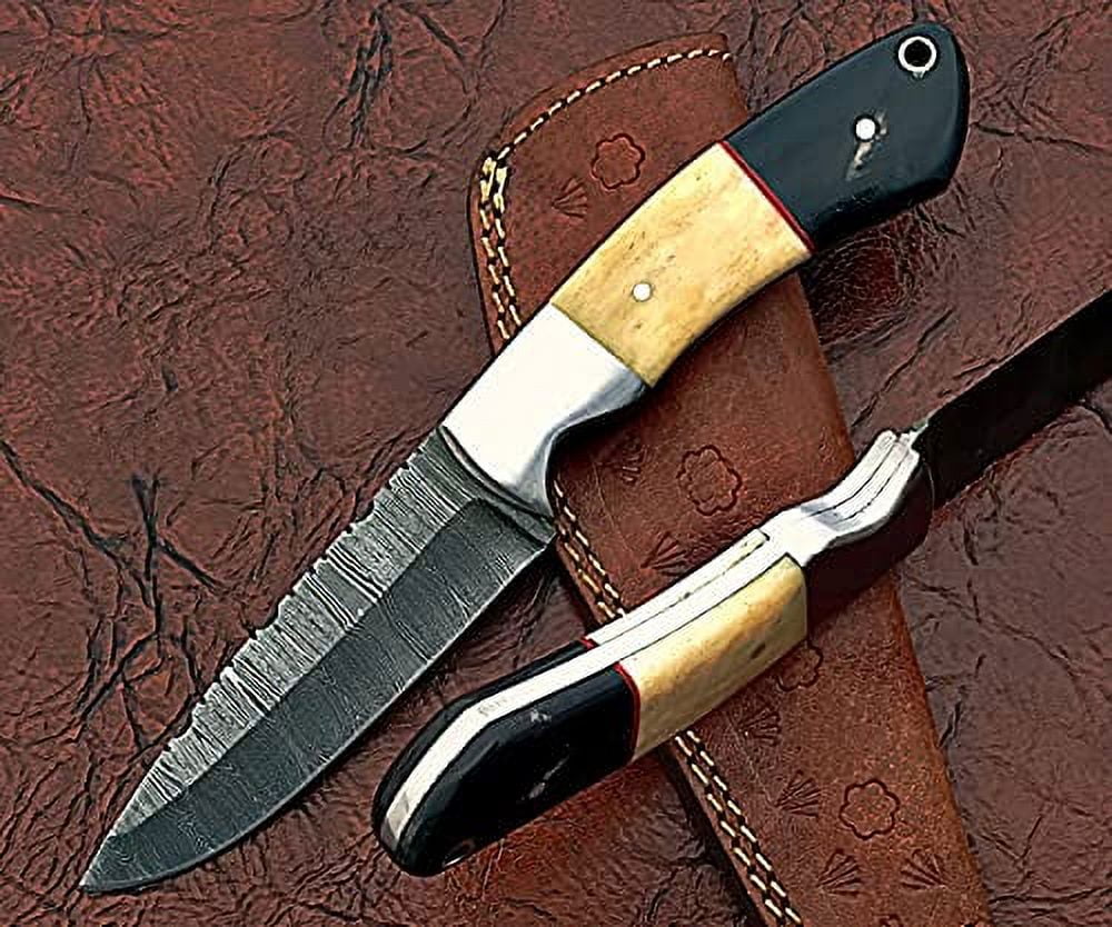 9" Long Drop Point Blade Skinning Knife, Hand Forged Ladder Pattern ...
