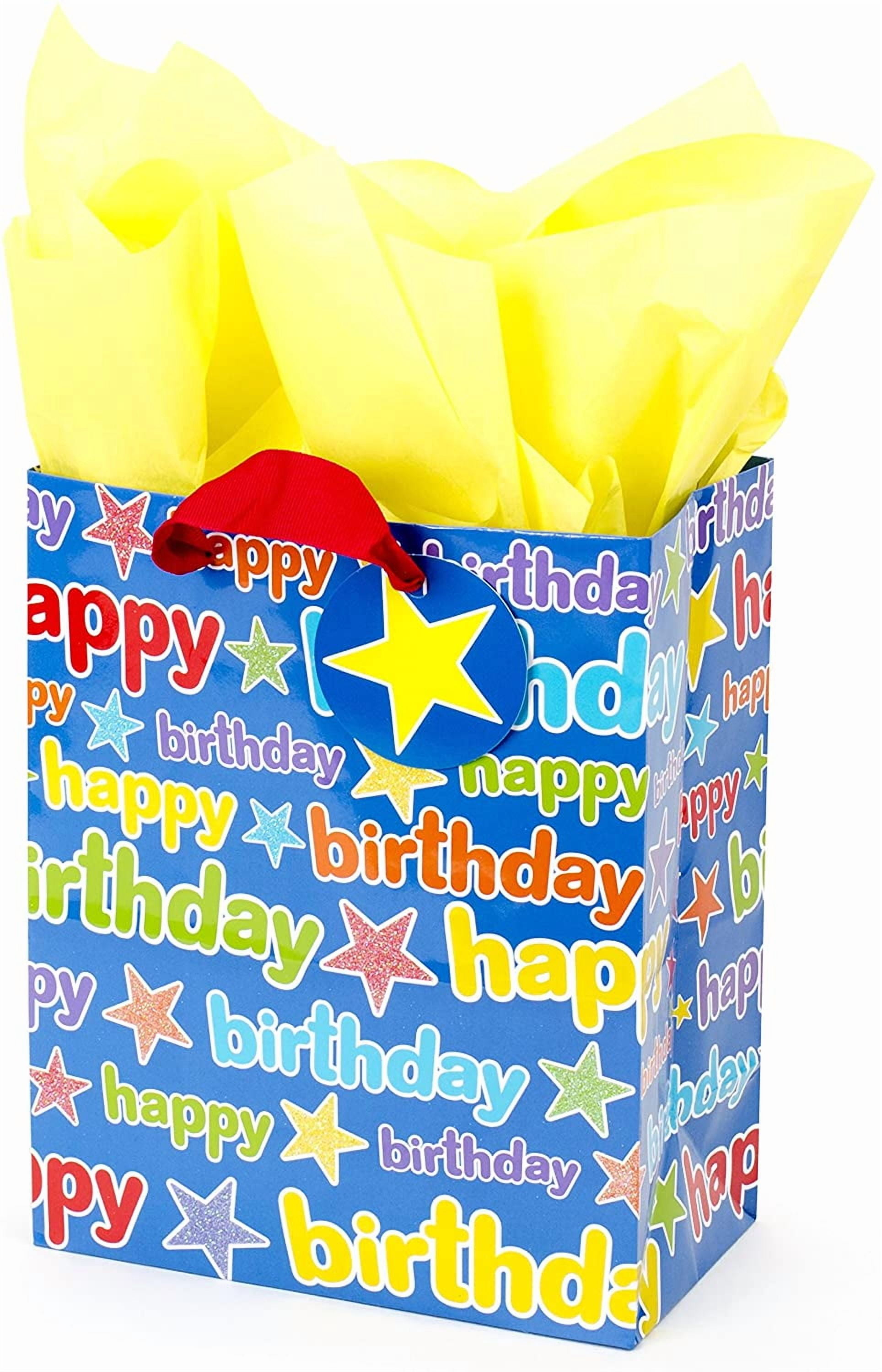 9" Medium Birthday Gift Bag with Tissue Paper (Blue Happy Birthday ...