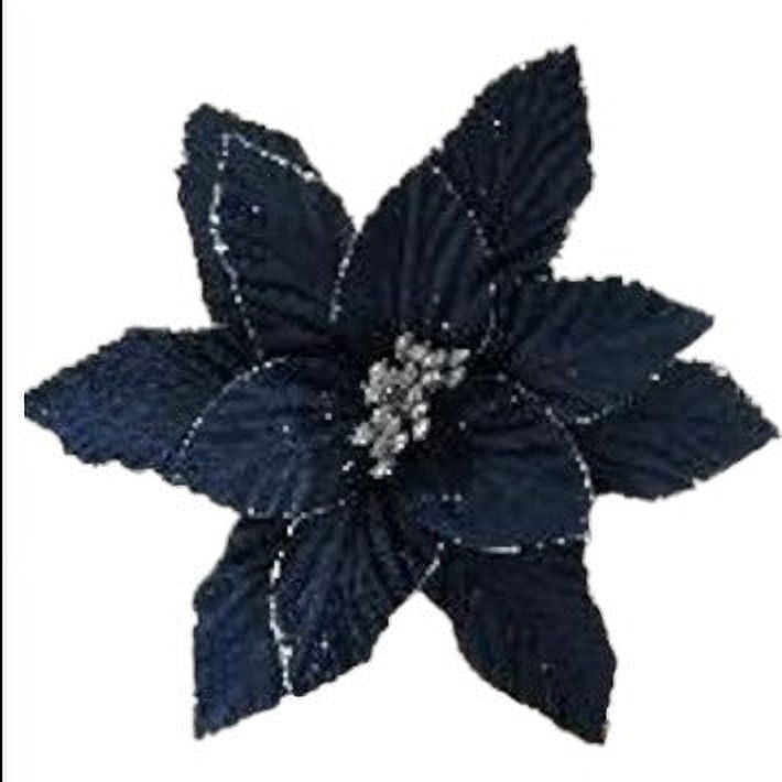 9" Navy Blue Velvet Poinsettia Stem/Pick with Silver Trim - Walmart.com