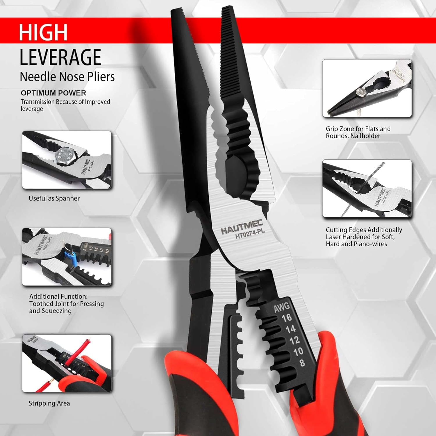 9" Needle Nose Pliers High Leverage Combination Pliers 4 in 1 ...