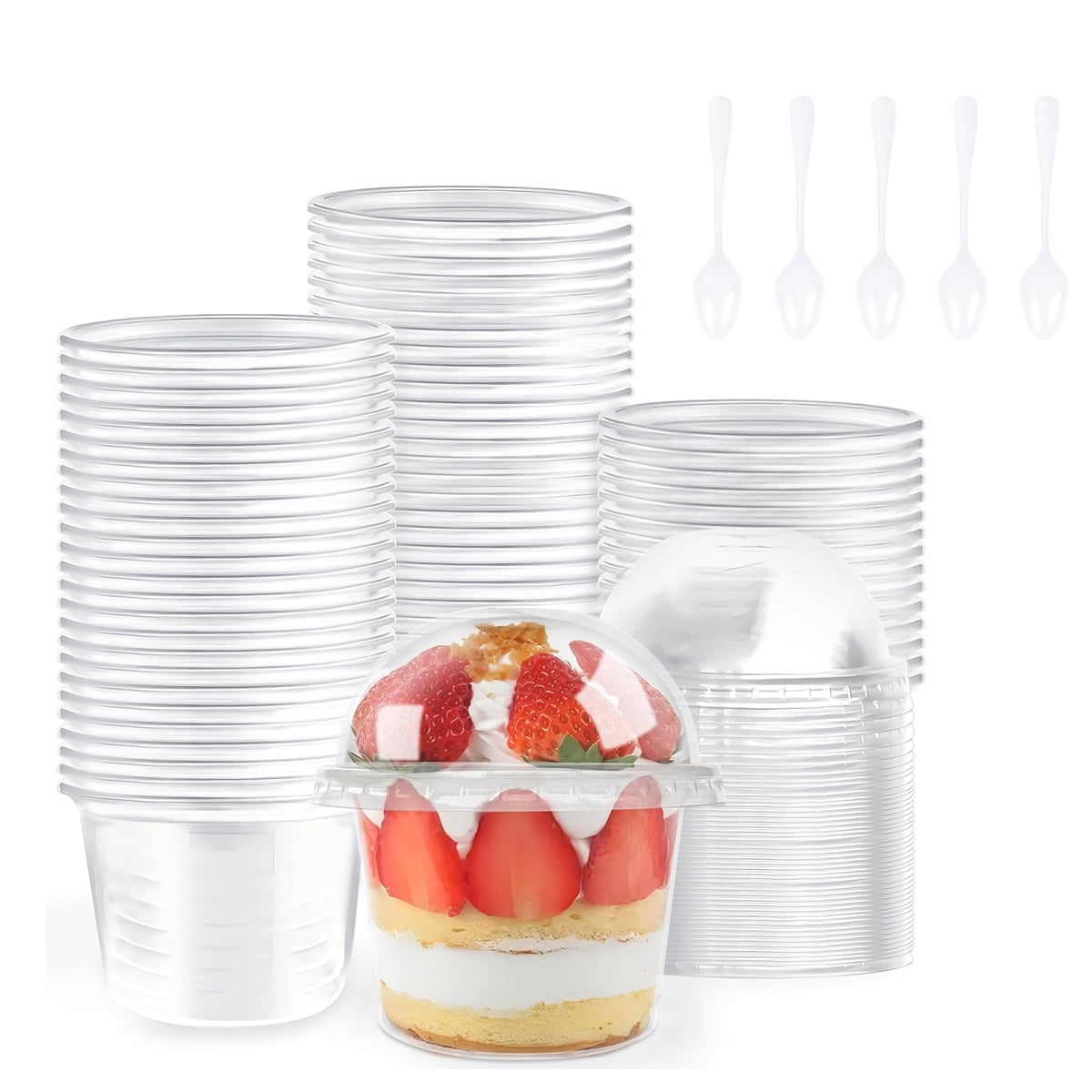 9 OZ Clear Dessert Cups With Dome Lids, Leakproof Design For Food Grade ...