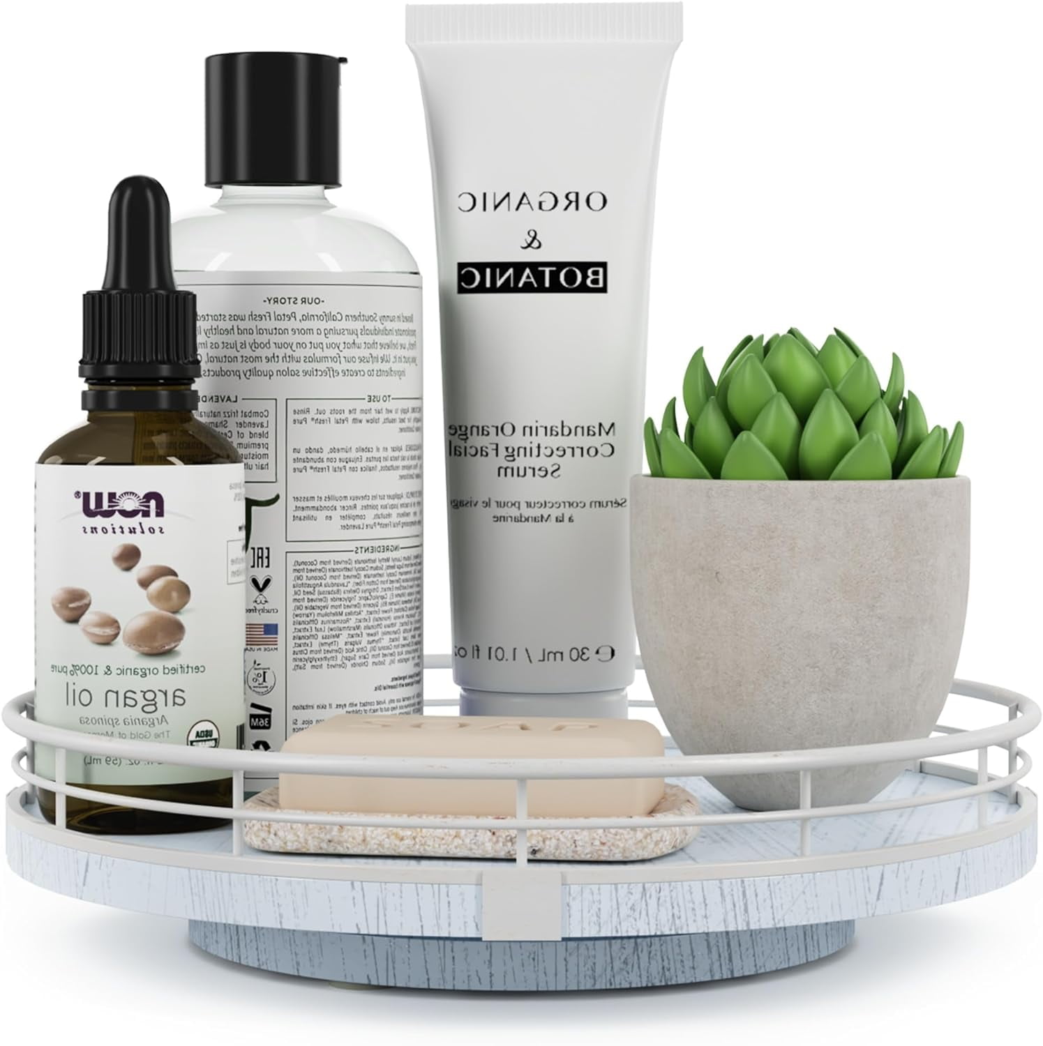 9" Oak Bathroom Vanity Tray Turntable for Perfume Candle, Round Wooden ...