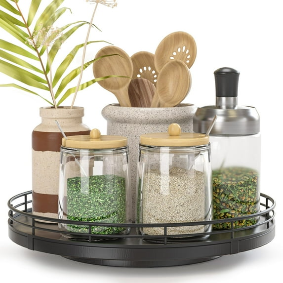 9" Oak Wood Lazy Susan Turntable, Rotating Organizer for Kitchen ...