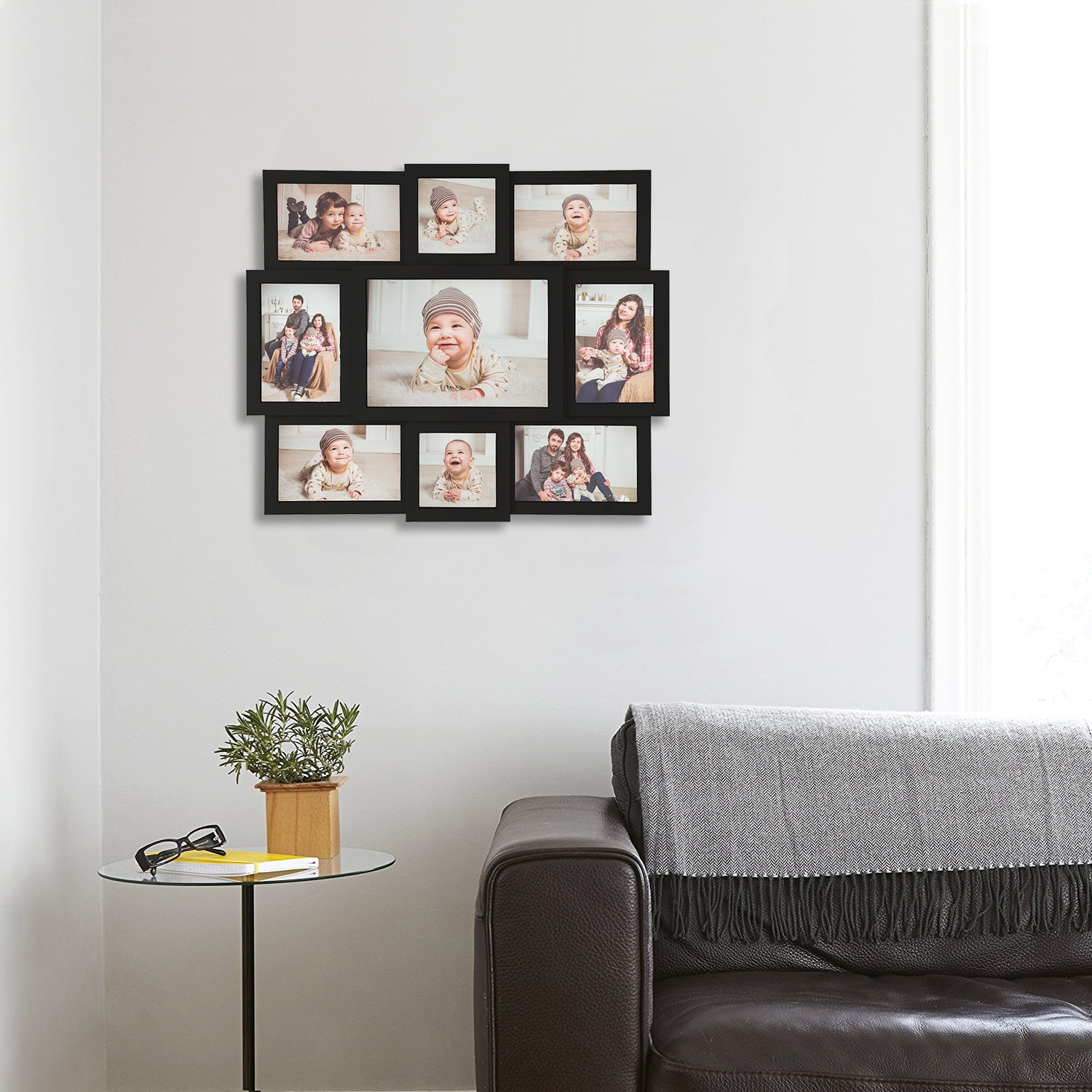 9-Opening 16x19 Black Wall Photo Frame Collage PVC Gallery Style with ...