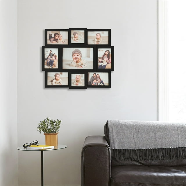 9-Opening 16x19 Black Wall Photo Frame Collage PVC Gallery Style with ...