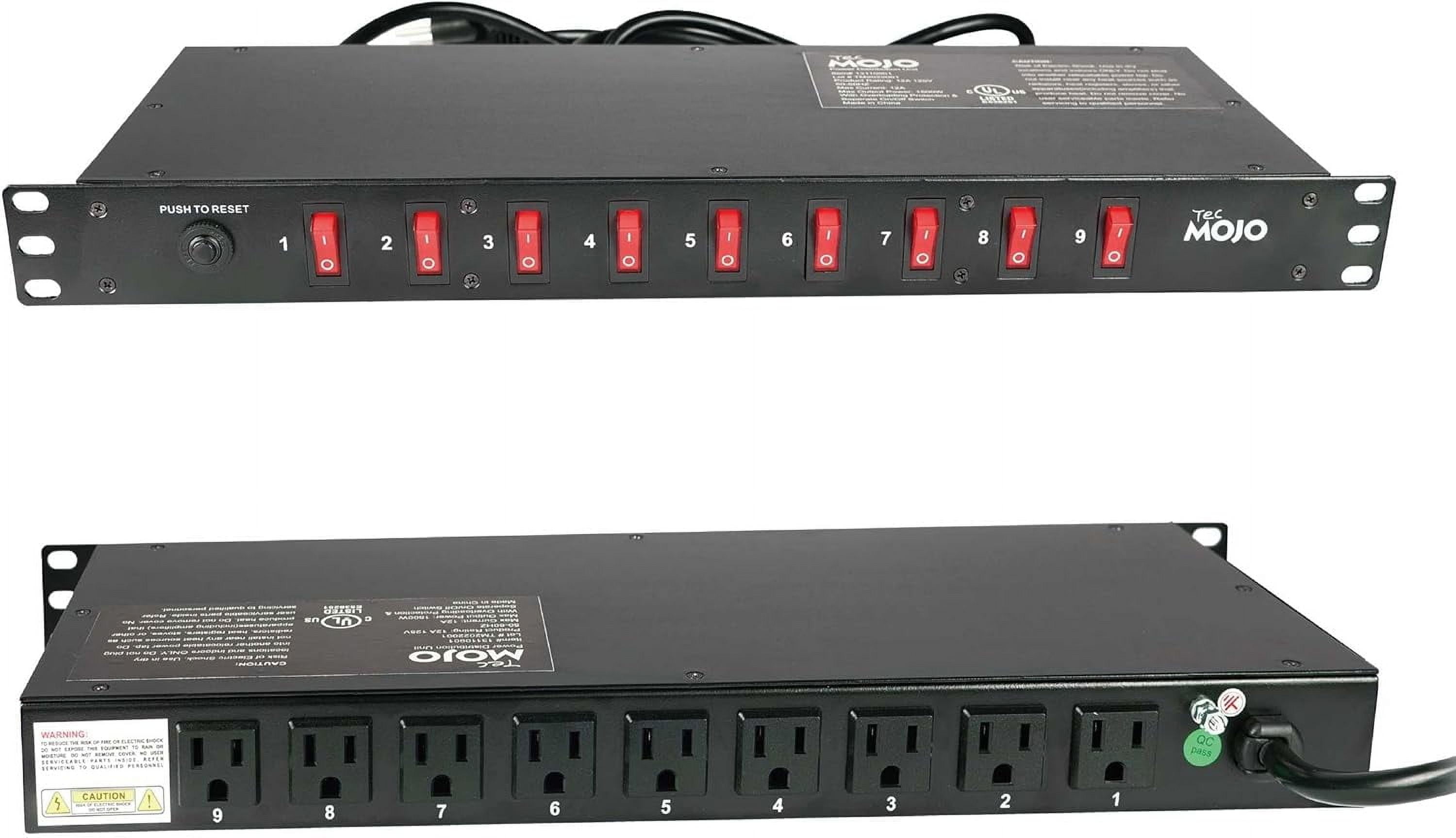 9-Outlet Rack Mount Overloading Protection Circuit Breaker PDU Power ...
