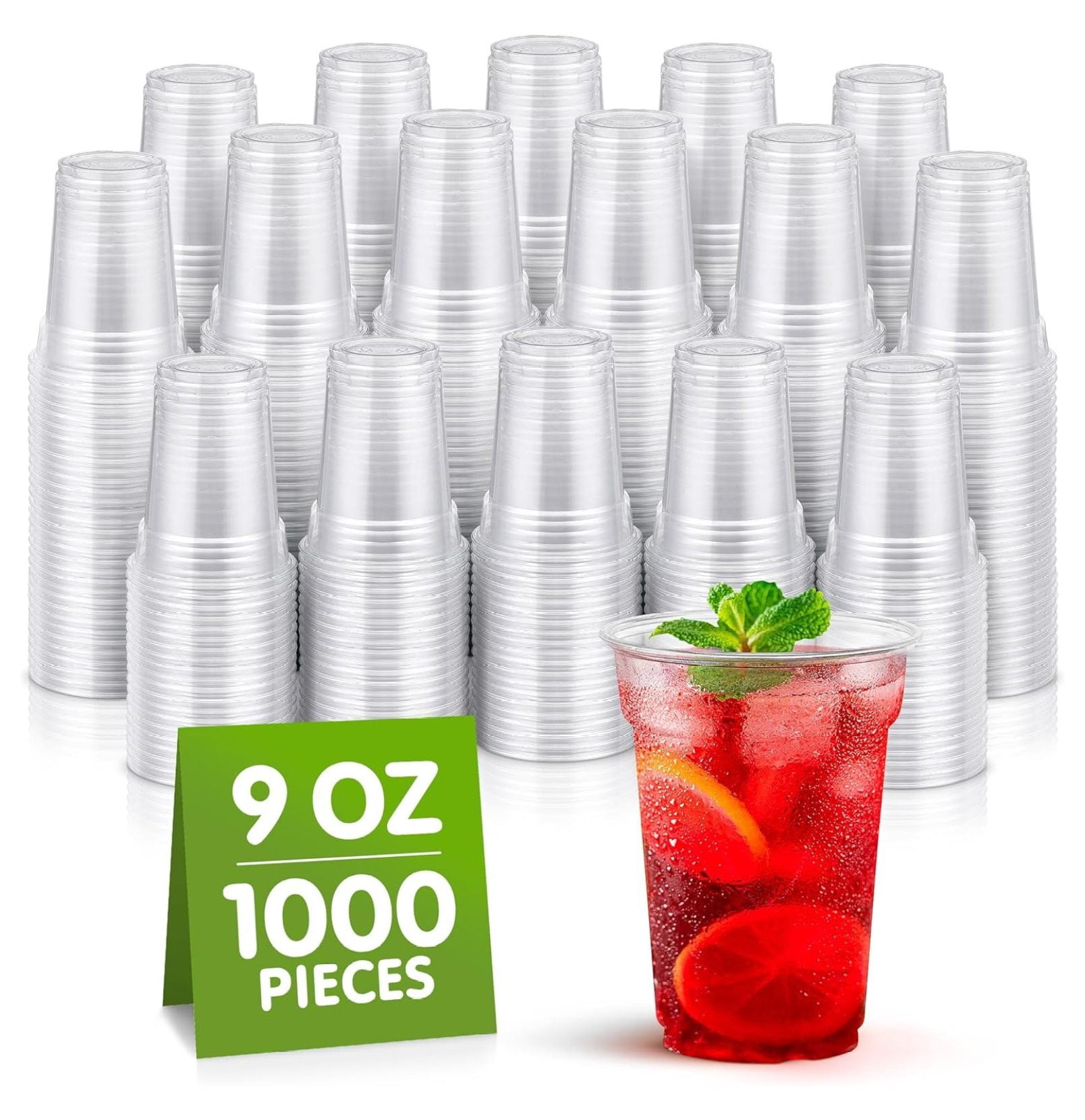 9 Oz Clear Plastic Cups Bulk, 1000 Pack PET Disposable Drinking Cups ...