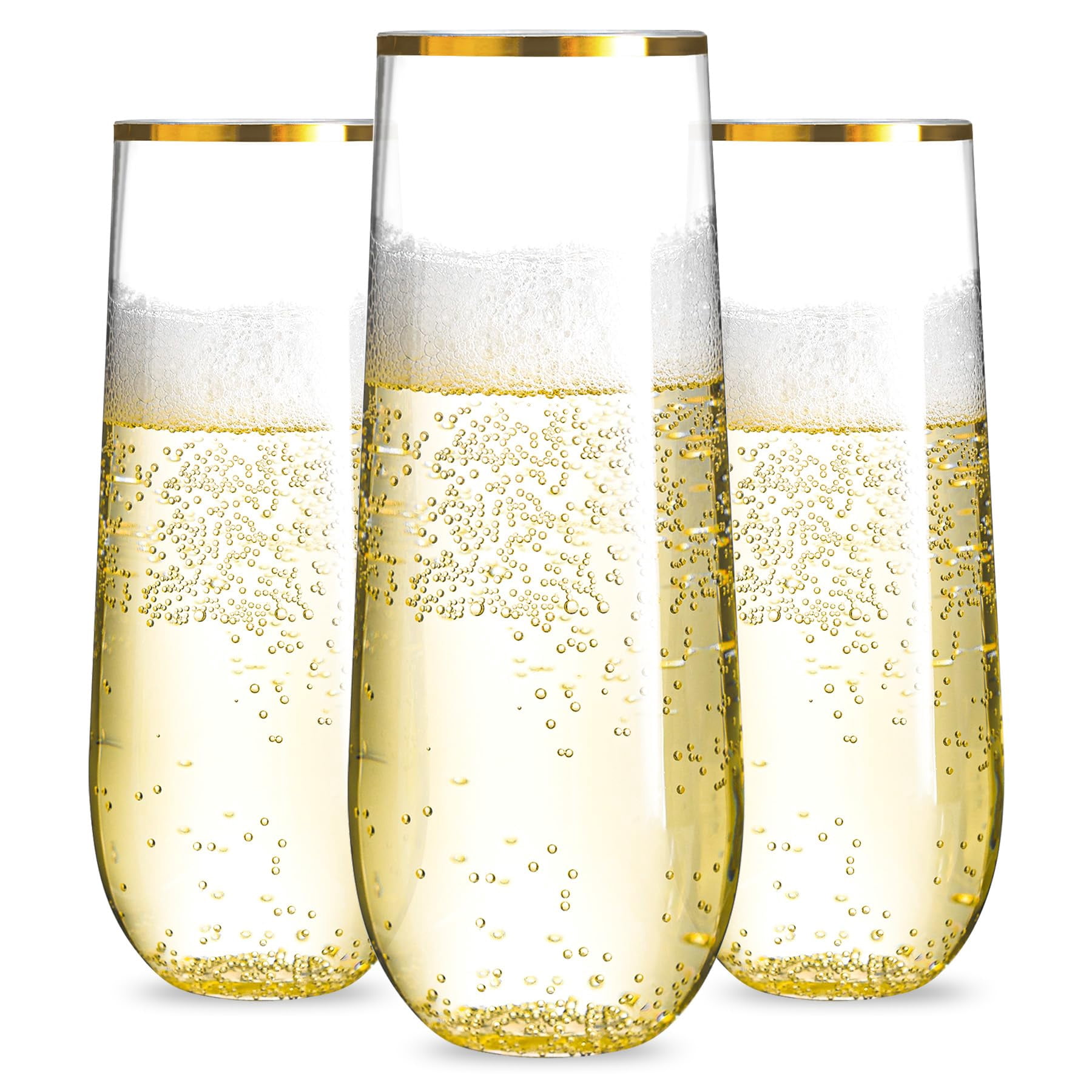 9 Oz Gold-24pack Stemless Disposable Plastic Champagne Flutes Drinkware ...