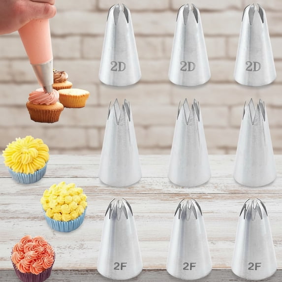 9 PACK Icing Piping Tip Set Cake Decorating Supplies Piping Tips 1M 2F ...