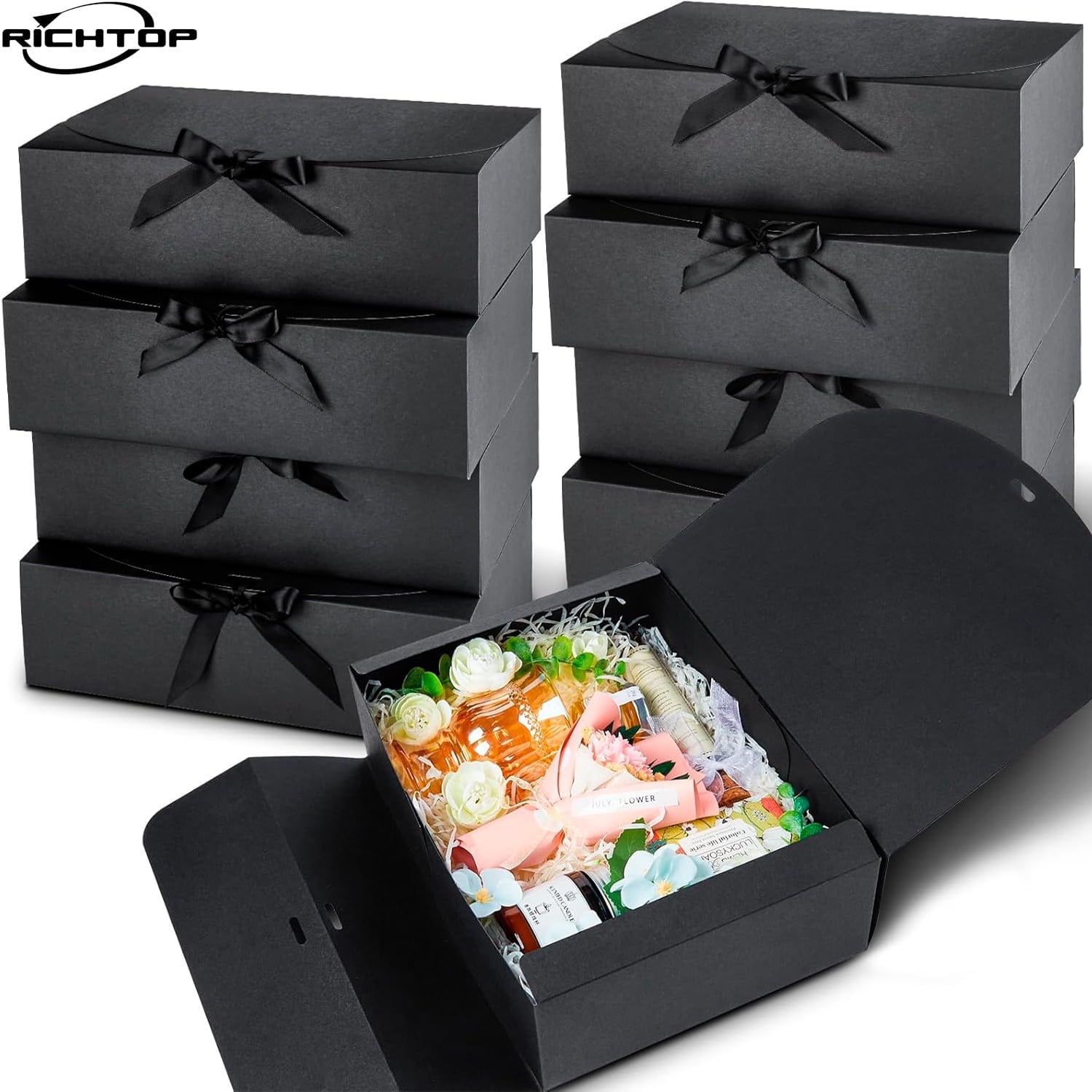9 PCS Black Gift Boxes with Lids, 10.6x7.8x3.1 inch Kraft Paper Gift ...