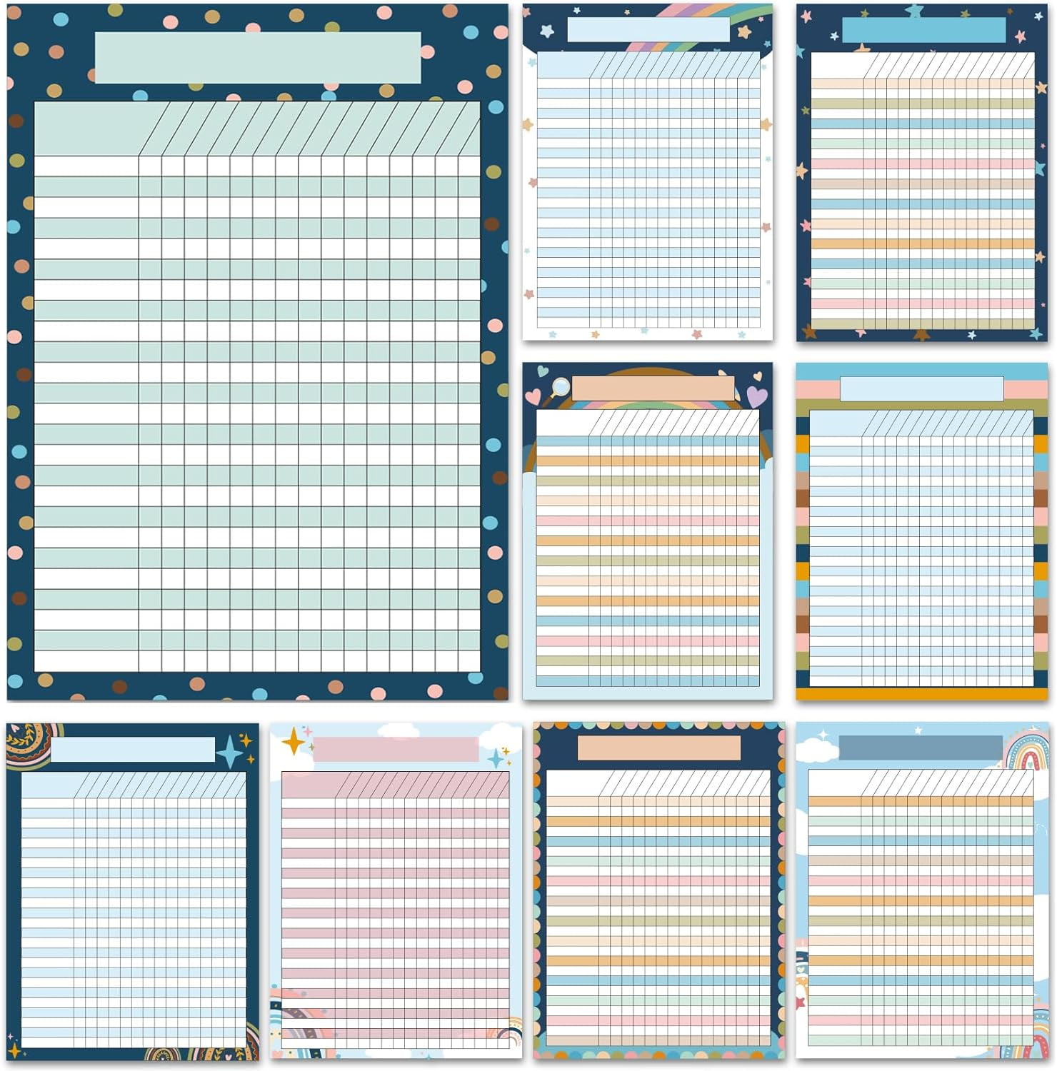 9 PCS Boho Classroom Charts Rainbow Classroom Incentive Chart Homework ...