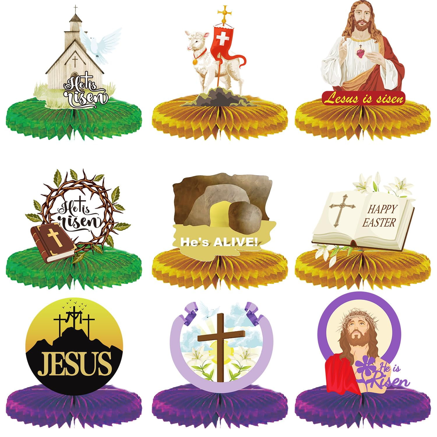 9 PCS Easter He is Risen Decoration Honeycomb Table Centerpieces ...