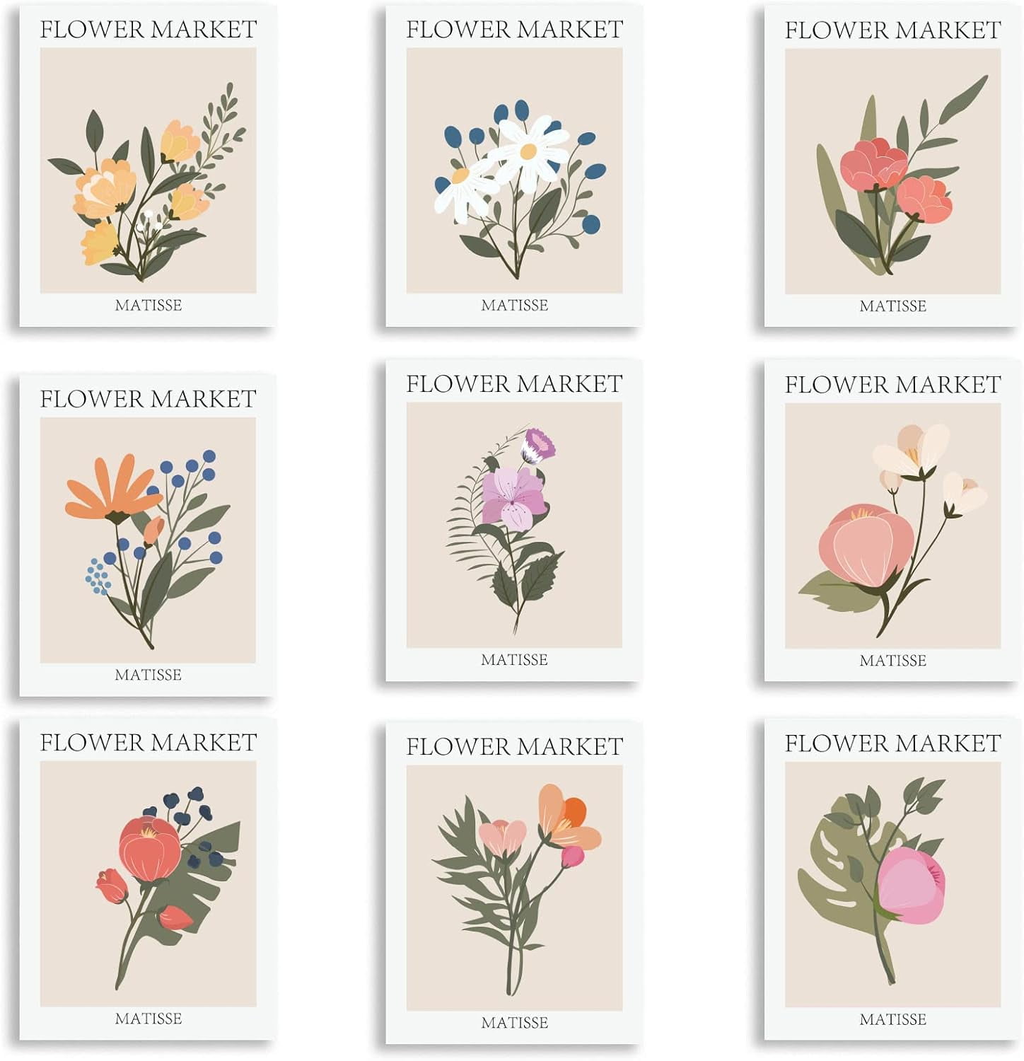 9 PCS Flower Market Canvas Art Prints Unframed Fauvism Picture Prints ...