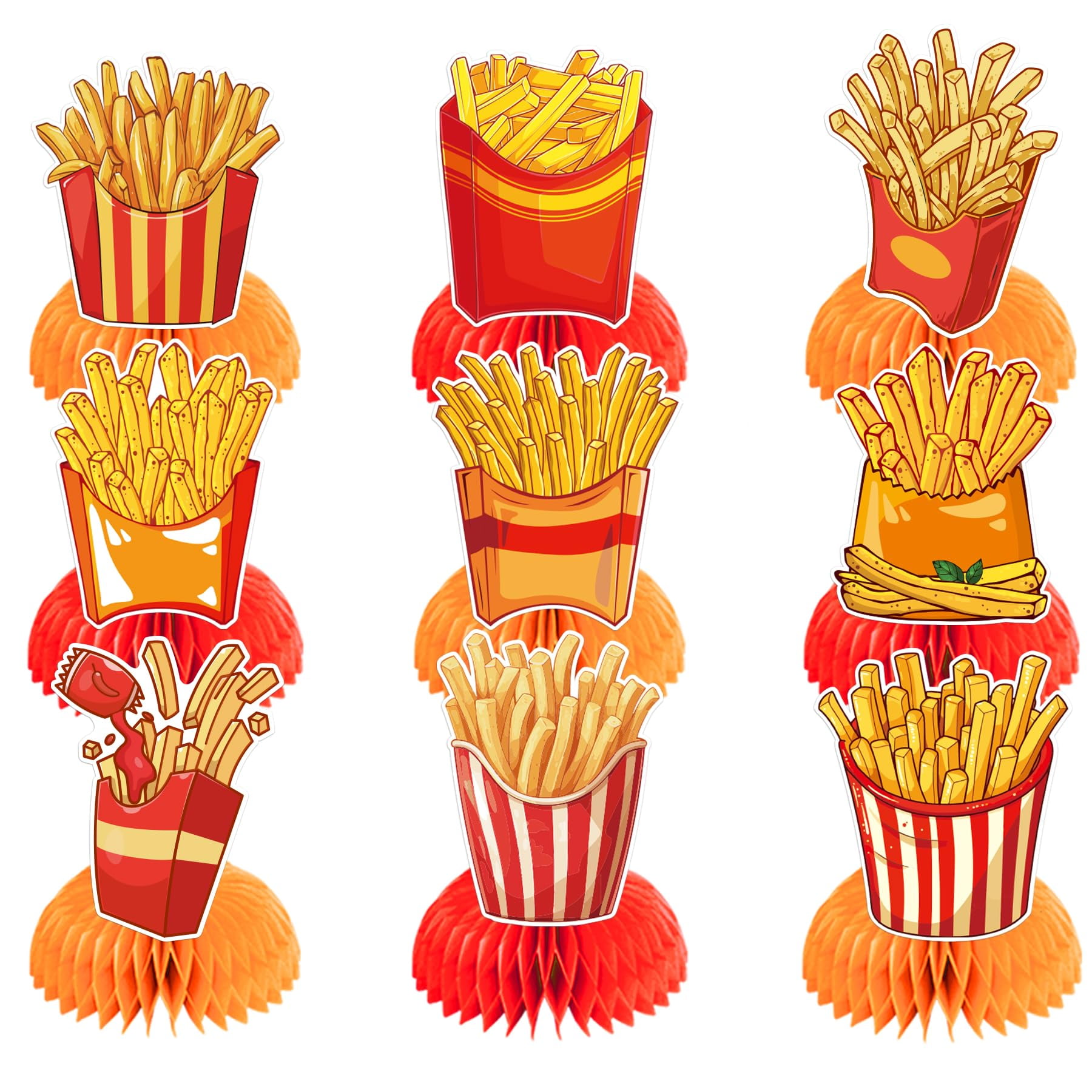 9 PCS French Fries Table Decorations AIS1 Honeycomb Centerpiece, French ...