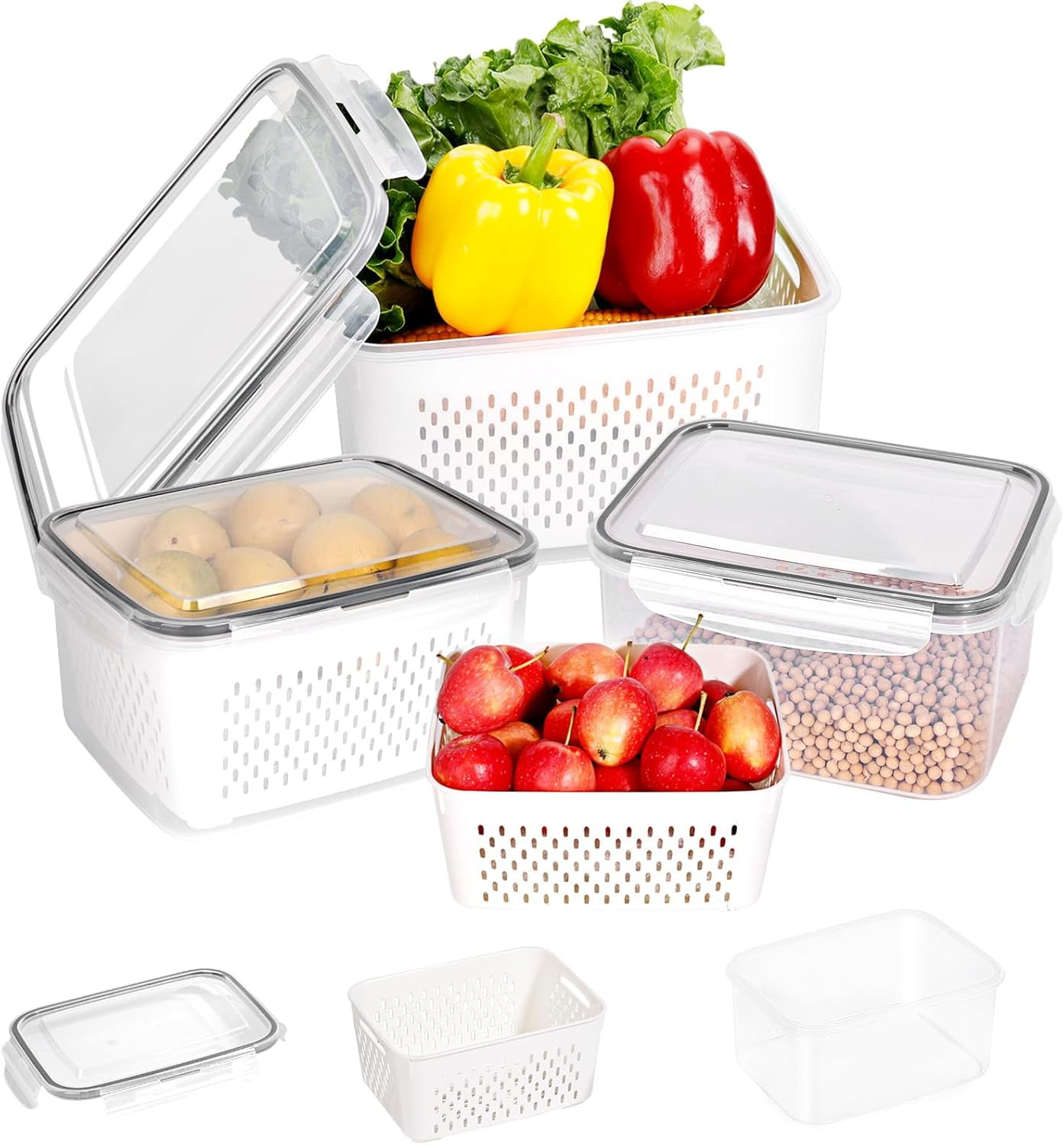 9 PCS Fruit Storage Containers for Fridge with 3 Airtight Lids,3 ...