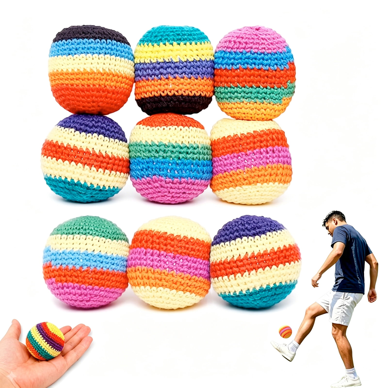 9 PCS Handmade Knitted Footbag Set, Colorful Crochet Foot Sacks ...