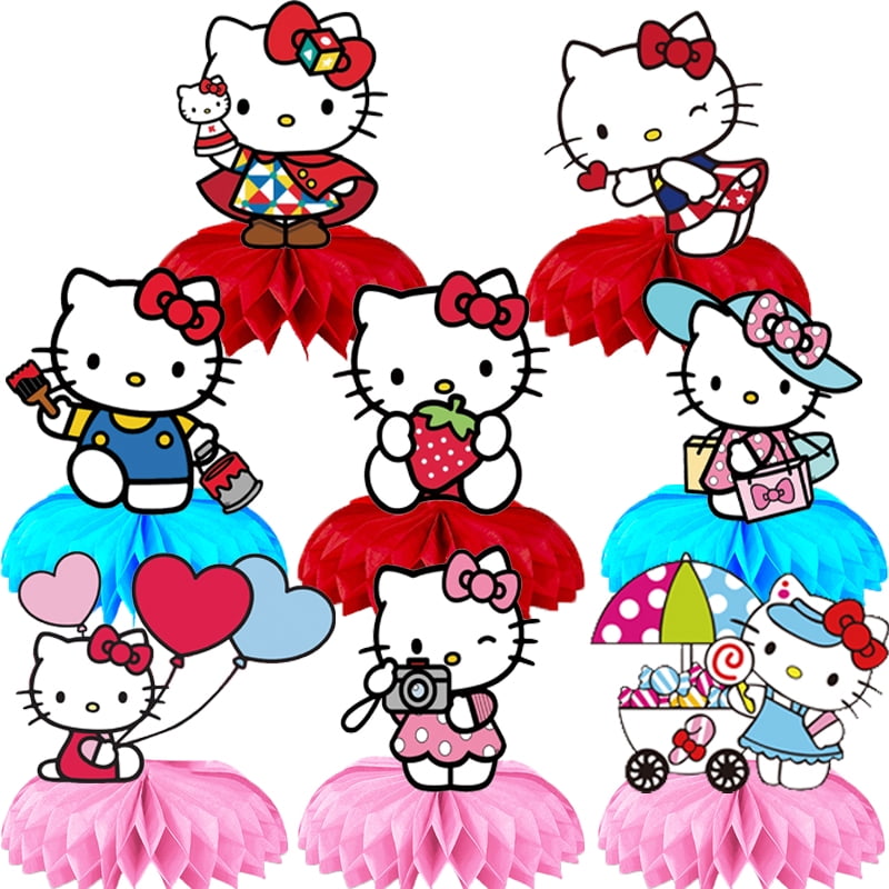 9 PCS Hello Kitty Party Supplies, Honeycomb Centerpieces 3D Double Side ...