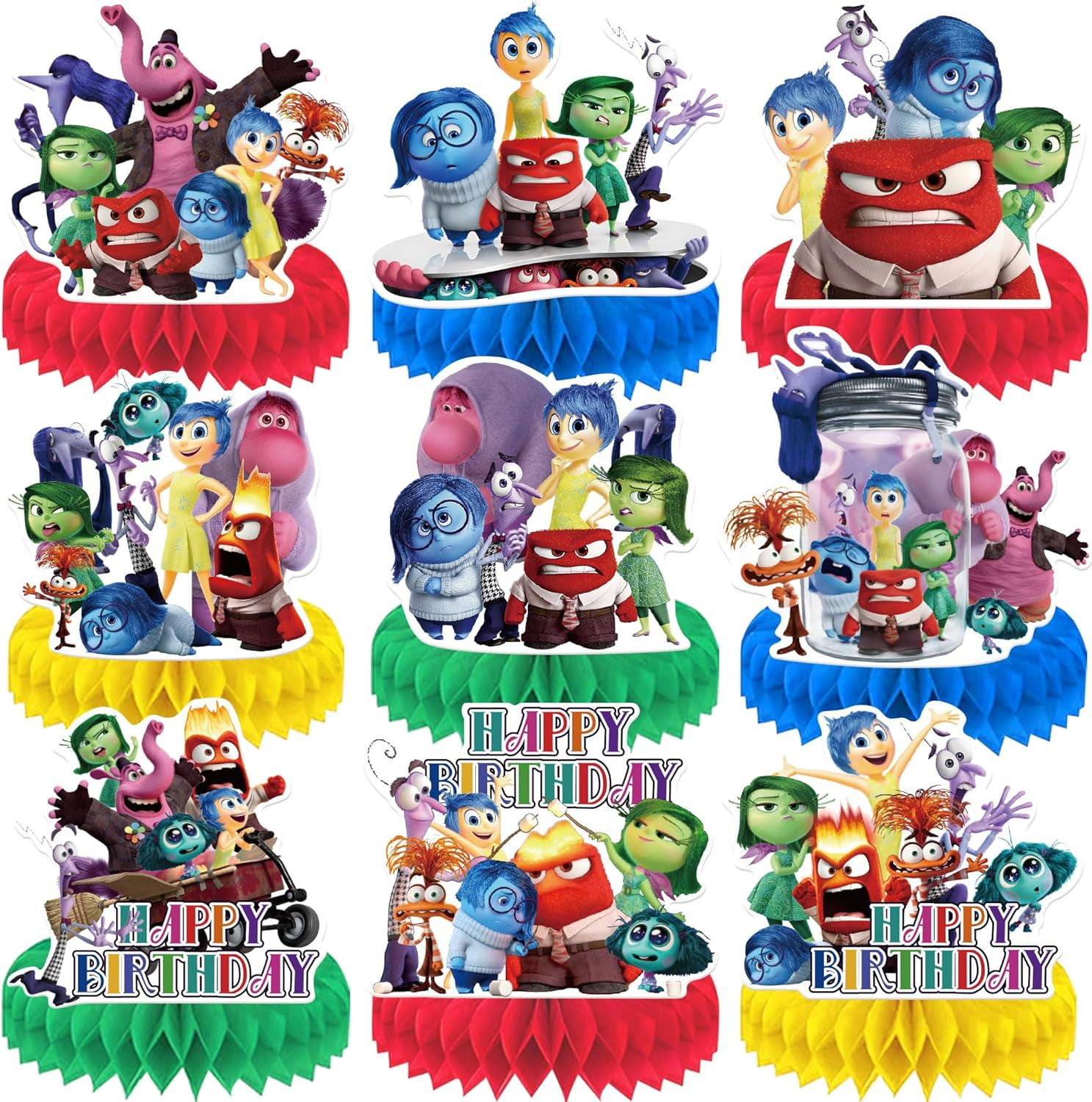 9 PCS Inside Out Party Supplies, Honeycomb Centerpieces 3D Double Side ...