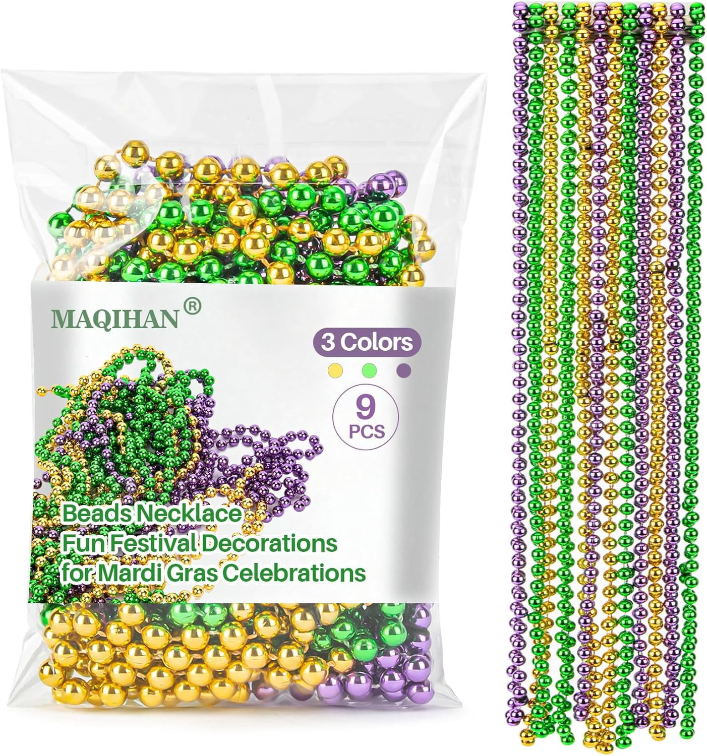 9 PCS Mardi Gras Beads - Beaded Necklace Bulk for Carnival Celebrations ...