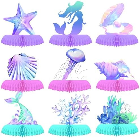 9 PCS Mermaid Theme Party Decorations, Ocean Mermaids Centerpieces for ...