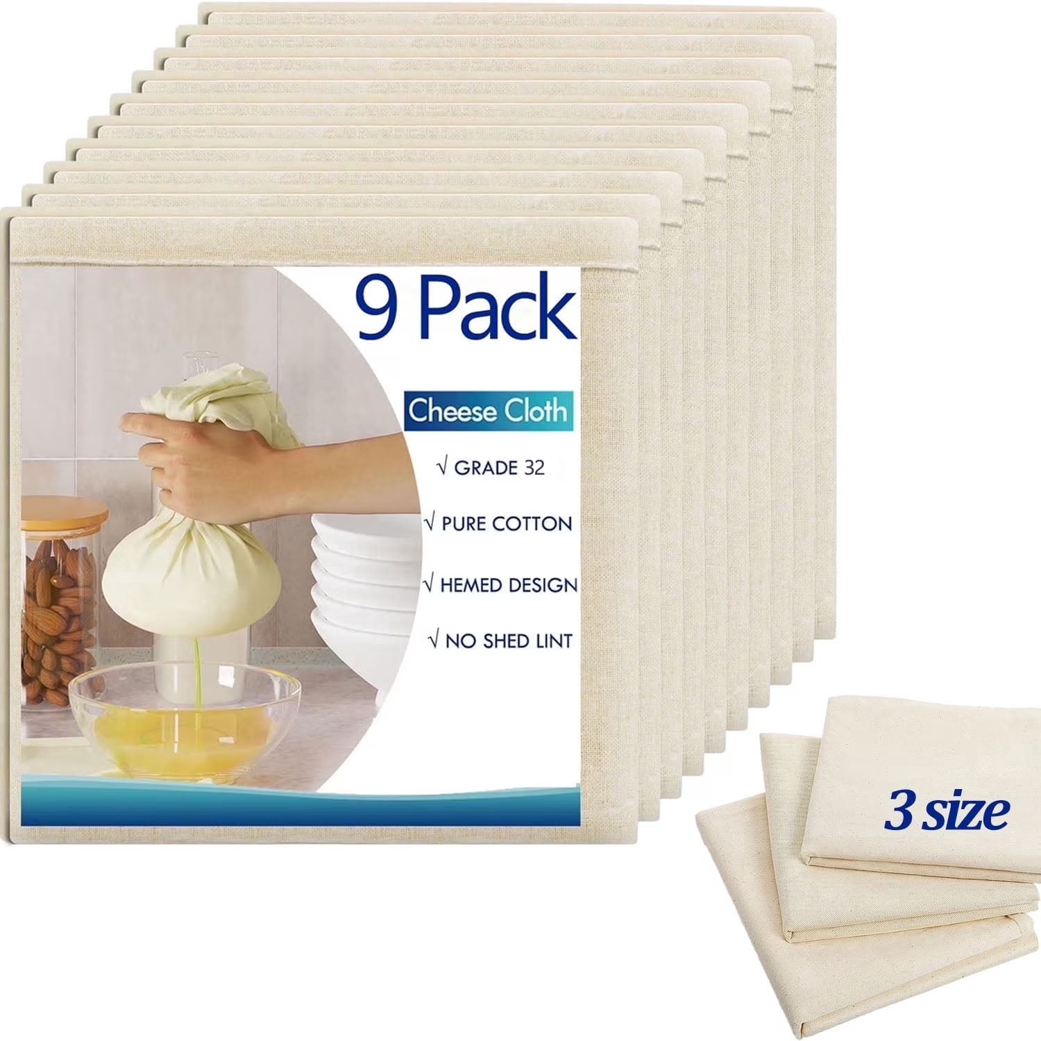 9 PCS Reusable Cheesecloth, Grade 32,16x16 Inch,20x20 Inch,24x24 Inch ...