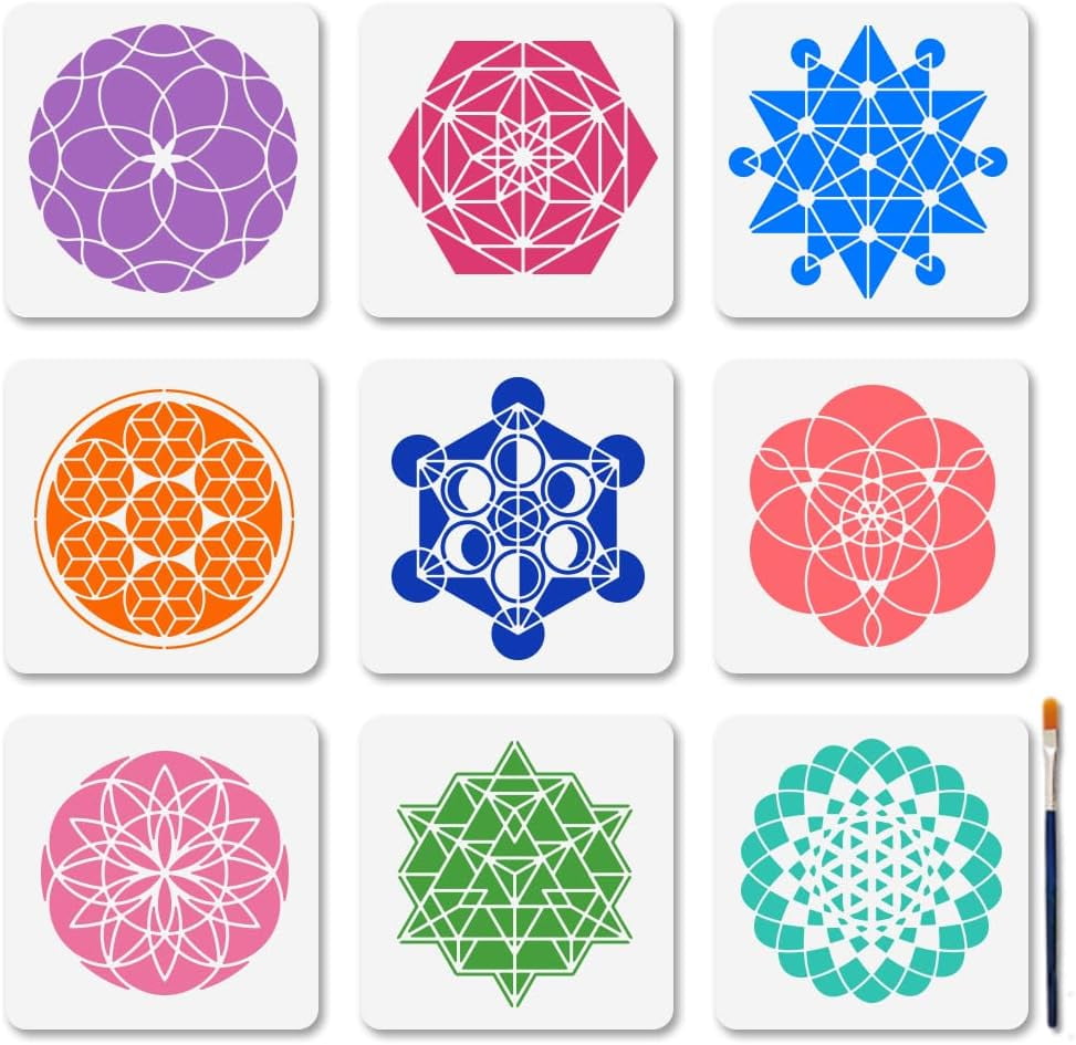 9 PCS Sacred Geometry Flower Stencils 5.9x5.9 Inches Circle Star ...