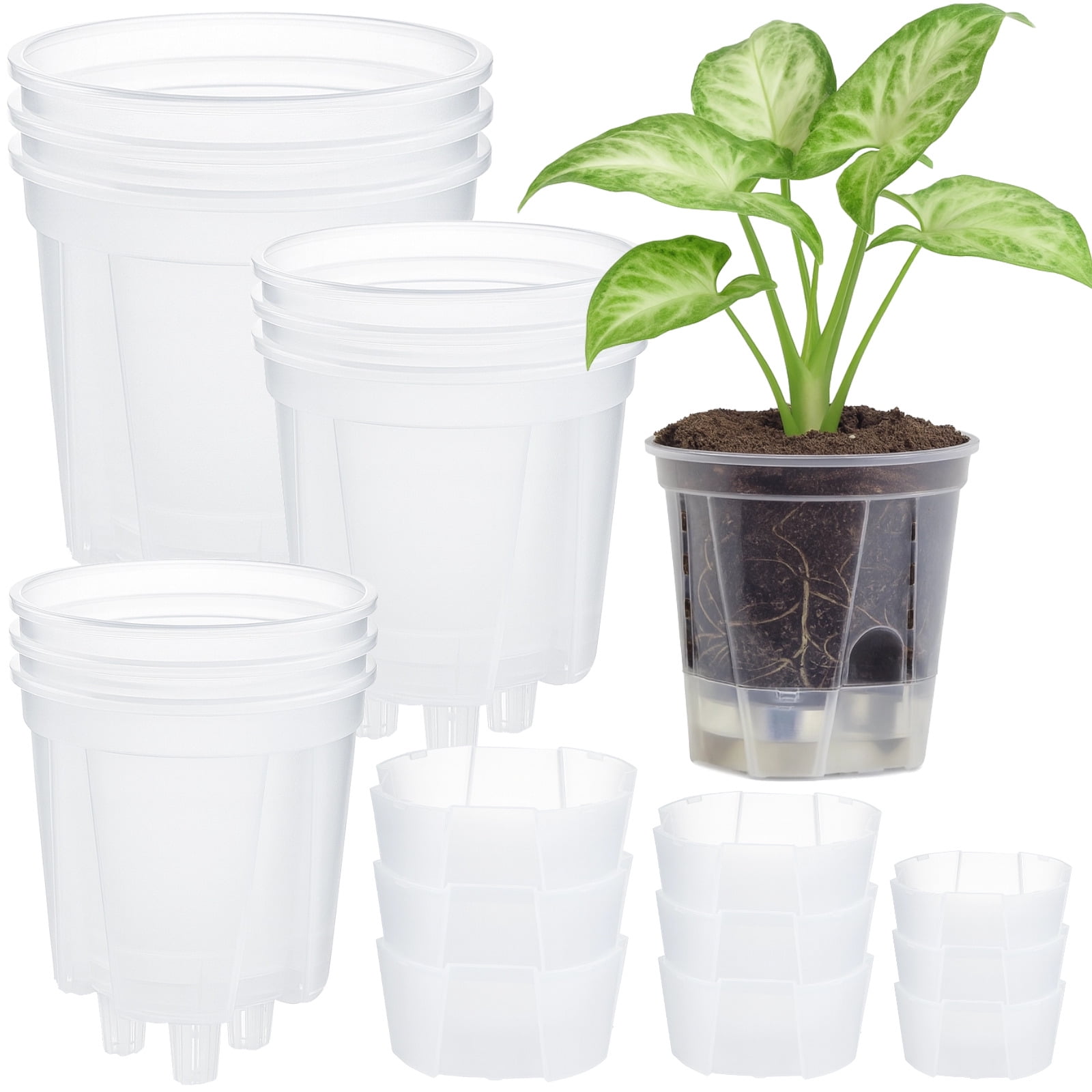 9 PCS Self-Watering Pot with Reservoir, 3 Sizes Clear Plastic Plant ...