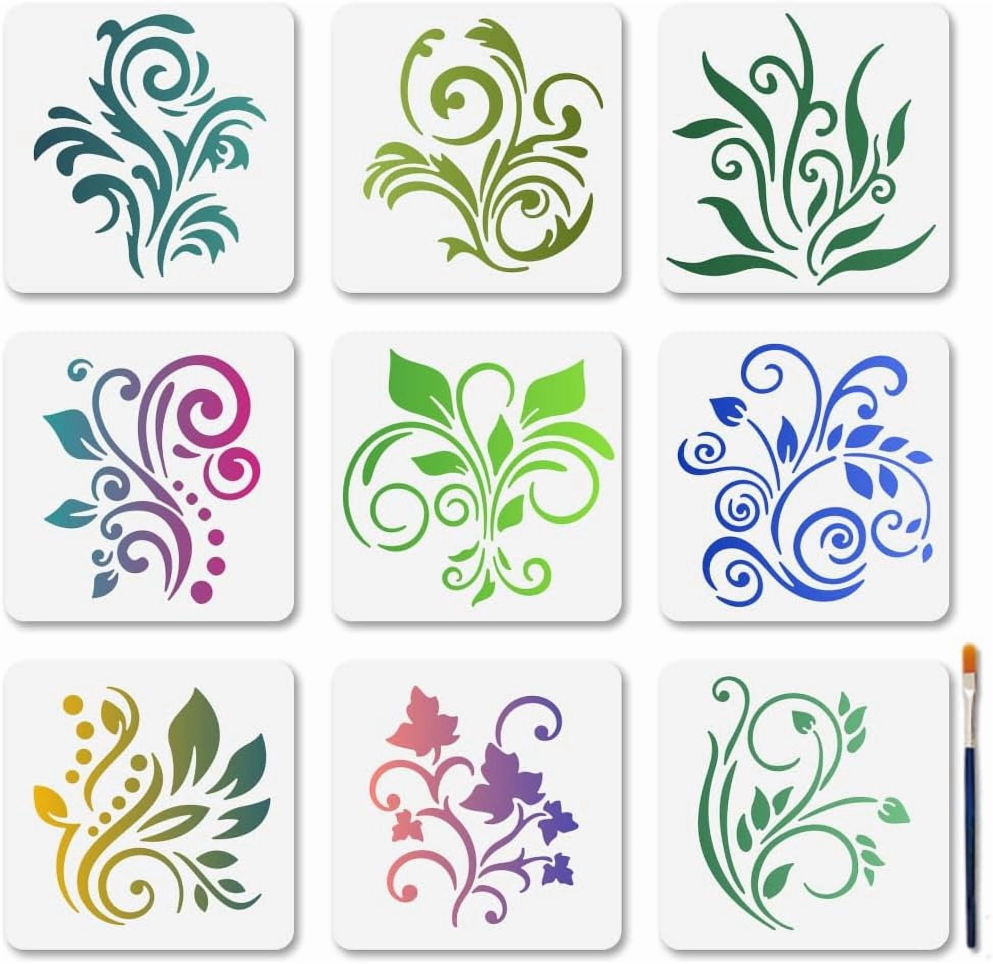 9 PCS Swirls Vine Stencils 5.9x5.9 Inches Flower Figure Petal Reusable ...