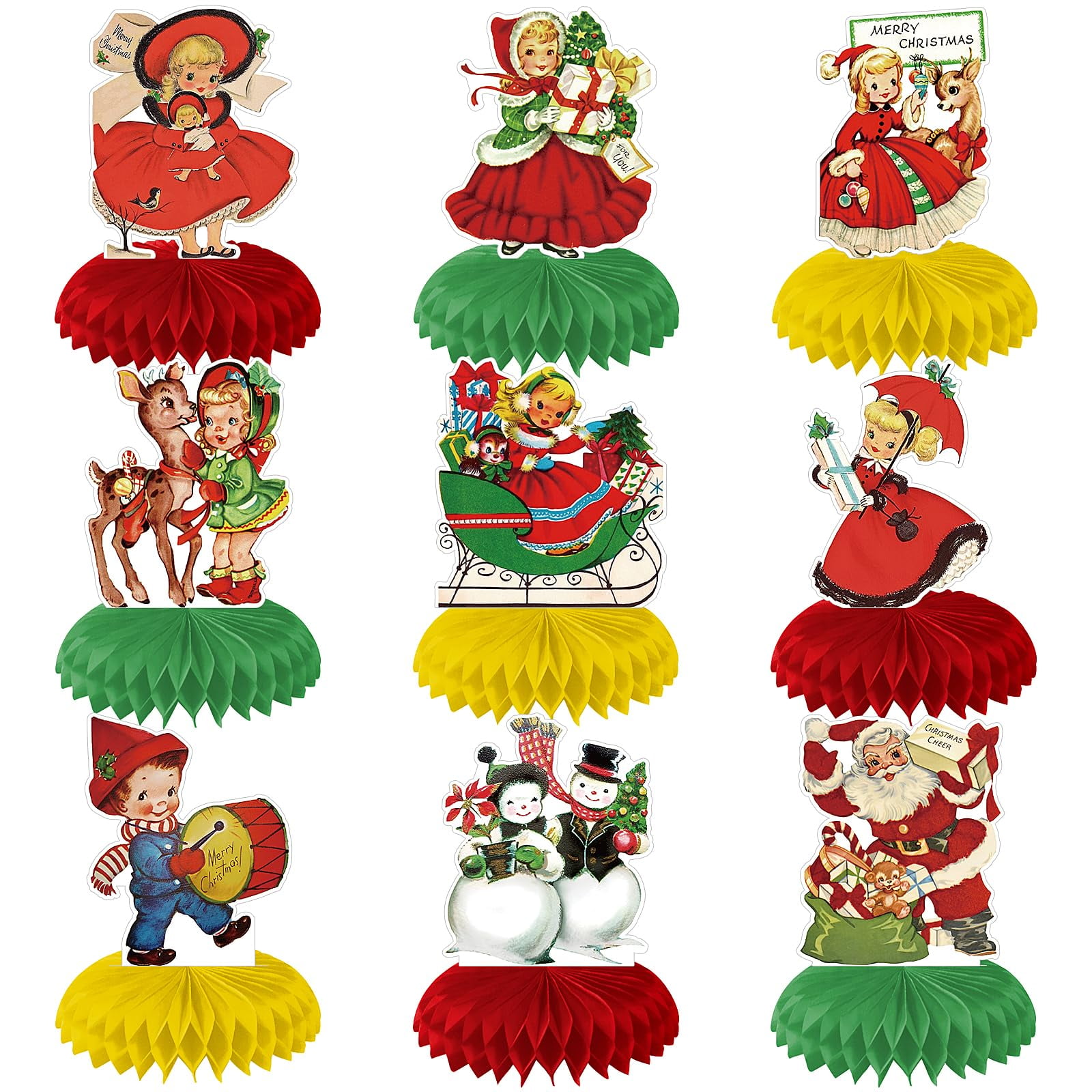 9 PCS Vintage Christmas Honeycomb Centerpieces Santa Victorian ...