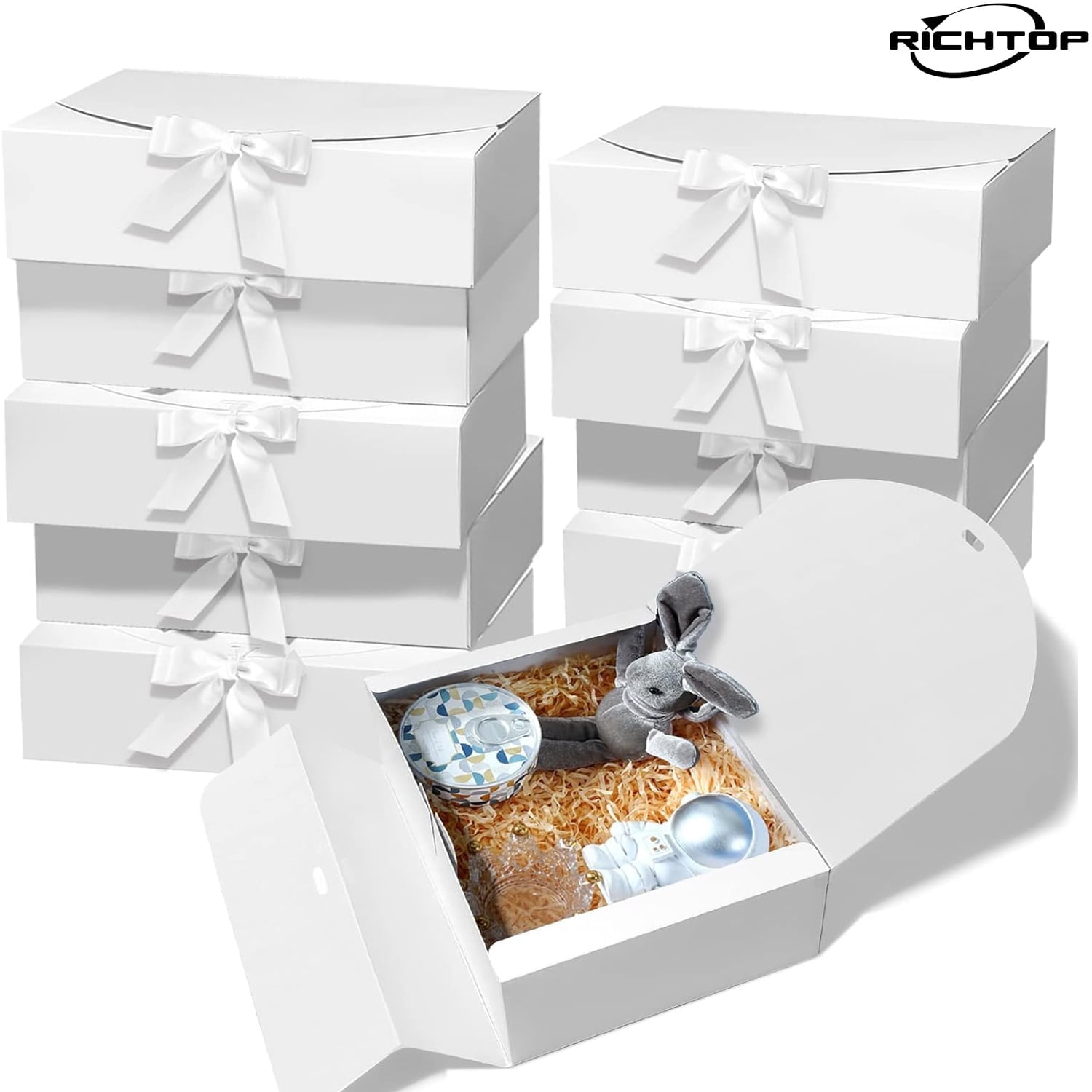 9 PCS White Gift Boxes with Lids, 10.6x7.8x3.1 inch Kraft Paper Gift ...