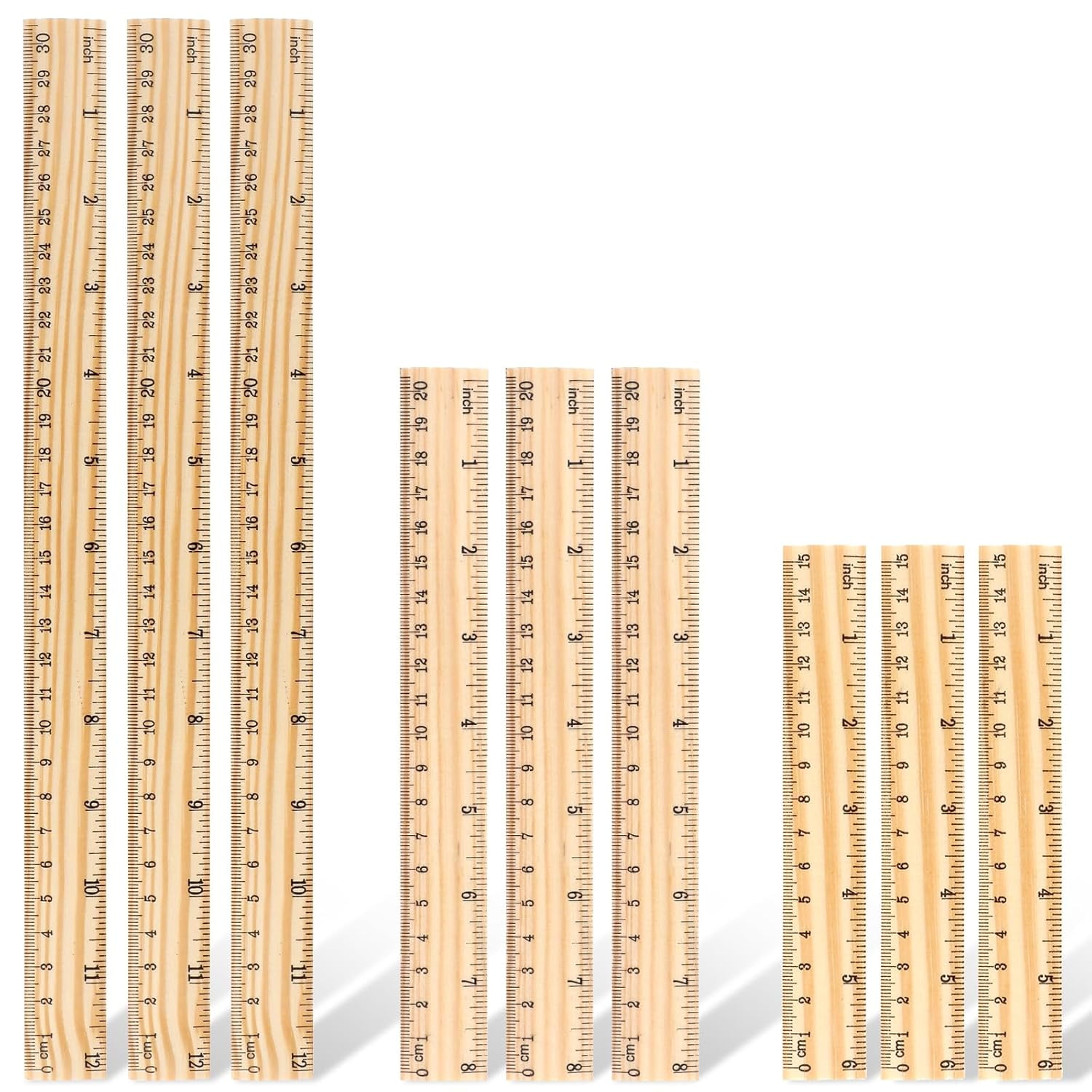 9 PCS Wooden Rulers Multiple Sizes Metric Ruler Set Straight Edge Ruler ...