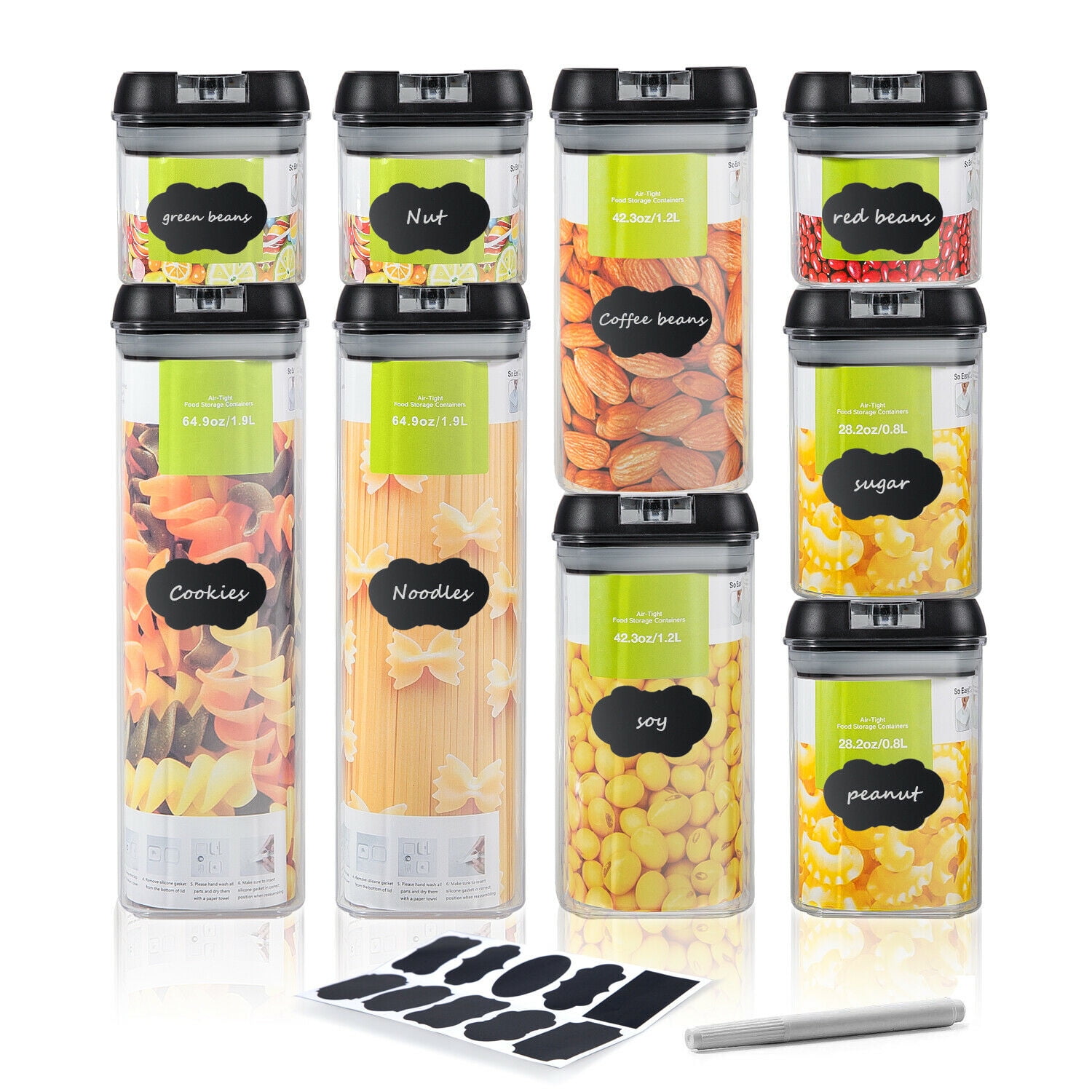 9 PCs Clear Food Storage Containers Set, Multiple Capacities Stack-able ...