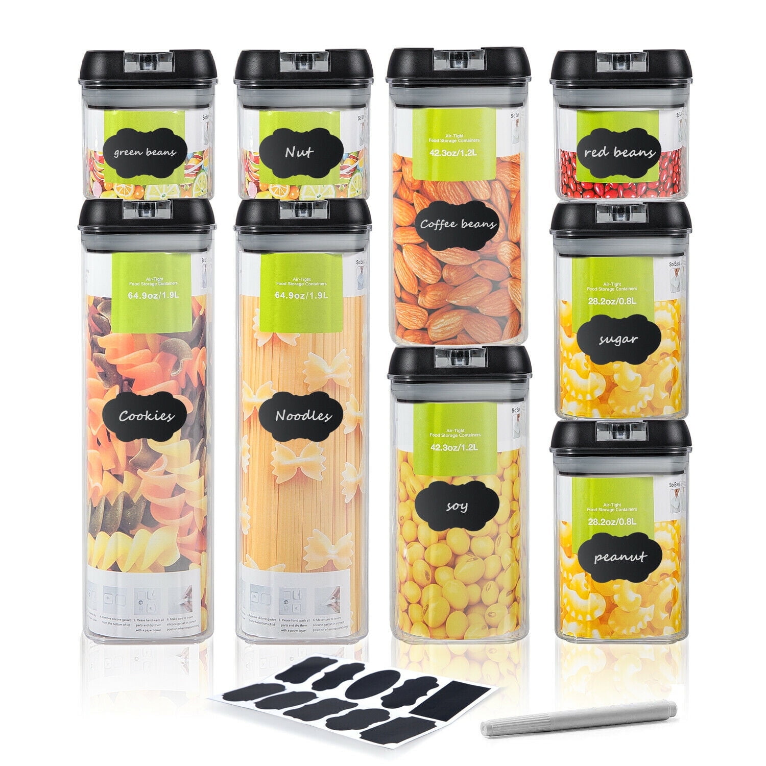 9 PCs Clear Food Storage Containers Set, Multiple Capacities Stack-able ...
