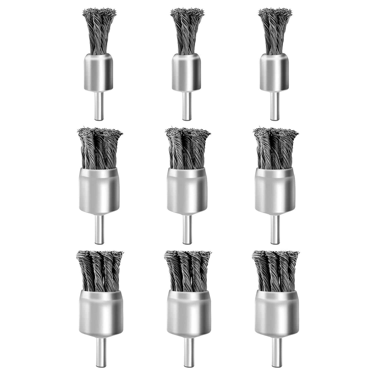 9 Pack 0.8" 1" 1.2" Knotted Wire Brush for Drill,1/4 Inch Arbor,Carbon Steel Twisted Wire Brush ...