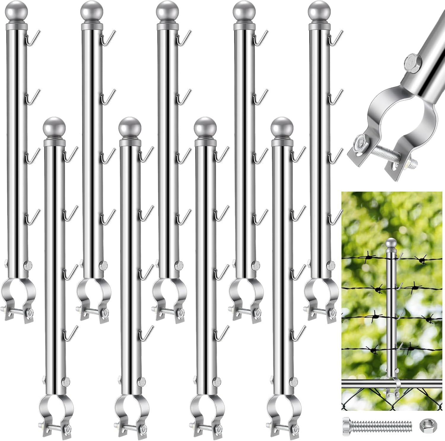 9 Pack 1-3/8" Chain Link Fence Post Extender with Hooks 19.5 Inch ...