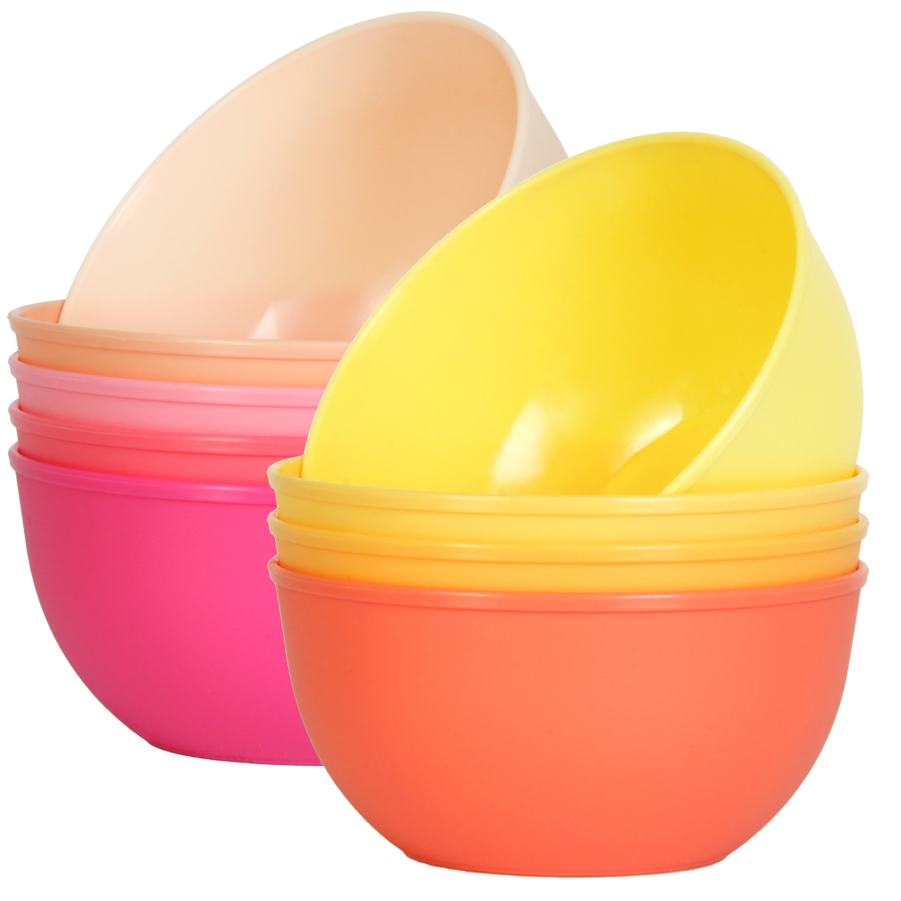 9 Pack 10 Ounce Plastic Bowls, Kids Plastic Bowls, Set of 9 (9 Peach ...