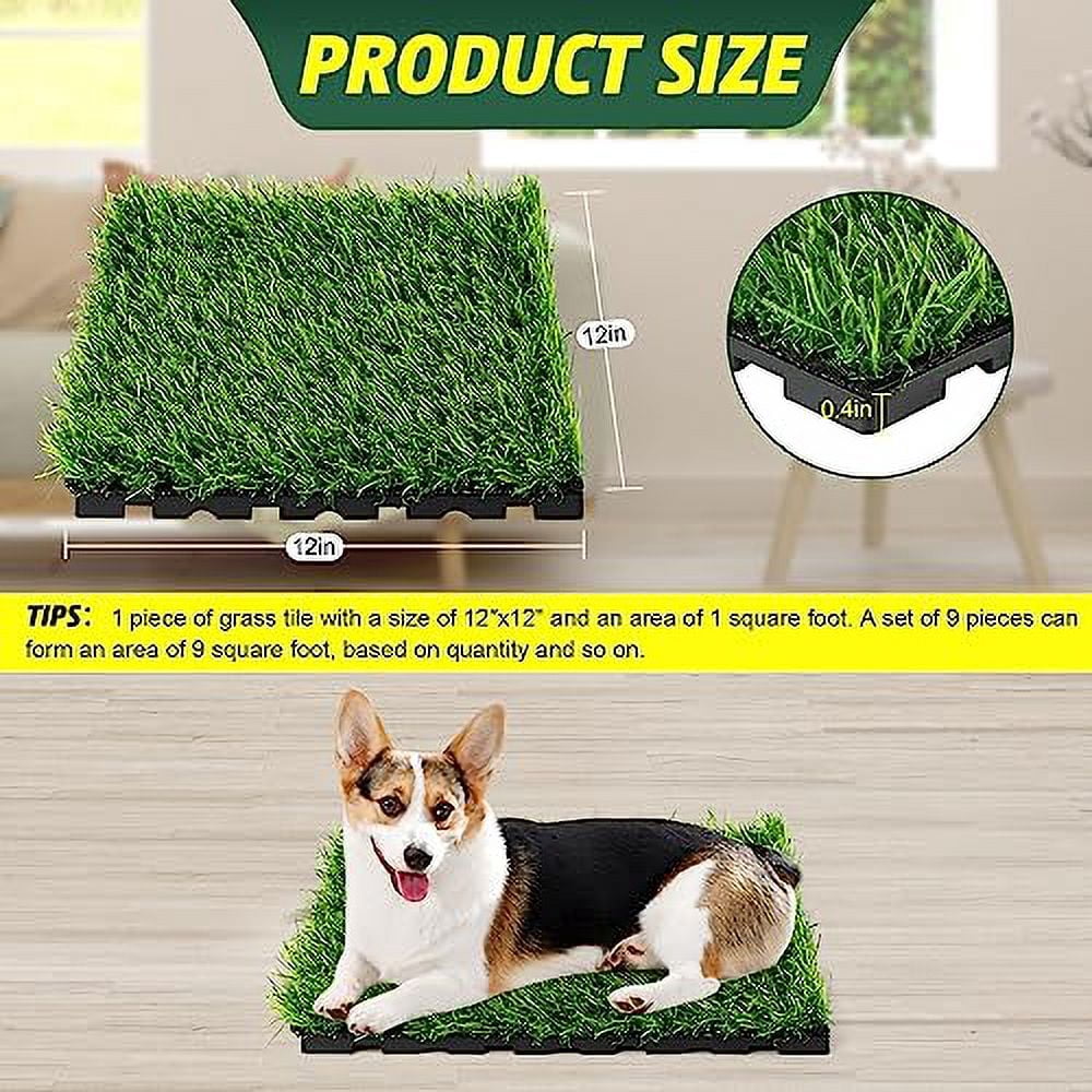 9 Pack 12" × 12" Artificial Grass Tiles - Self-Draining, Interlocking ...