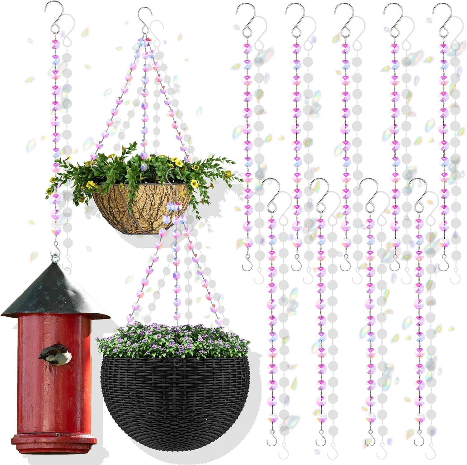9 Pack 12 Inch Suncatcher Hanging Basket Chains with Hooks Crystal ...
