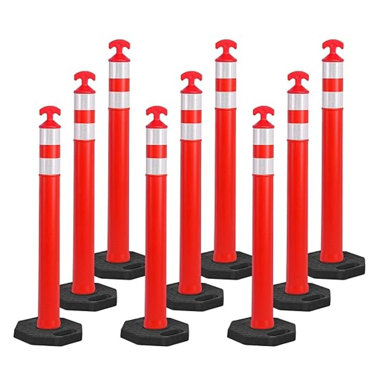 9-Pack 42" Traffic Delineator Post Cones with Heavy Duty Rubber Base ...