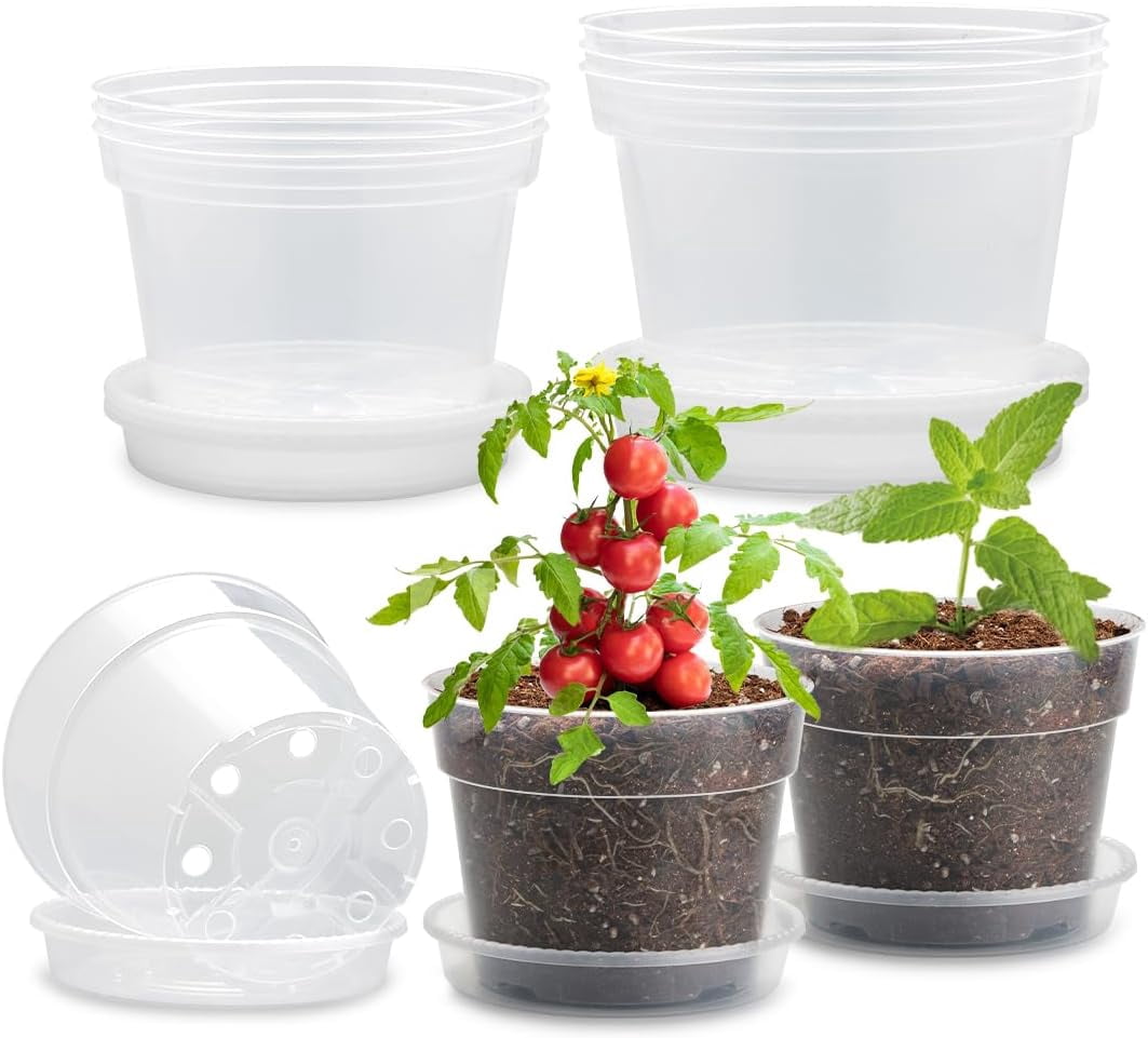9 Pack 8/7/6 Inch Clear Nursery Pots for Plants with Saucer ...