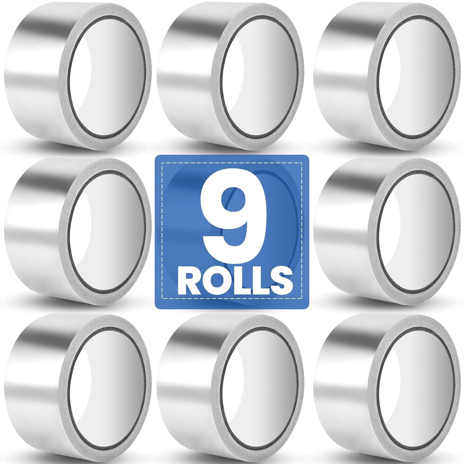 9 Pack Aluminum Foil Tape, 3.9 mil 2" x 450 Feet Total Silver High ...