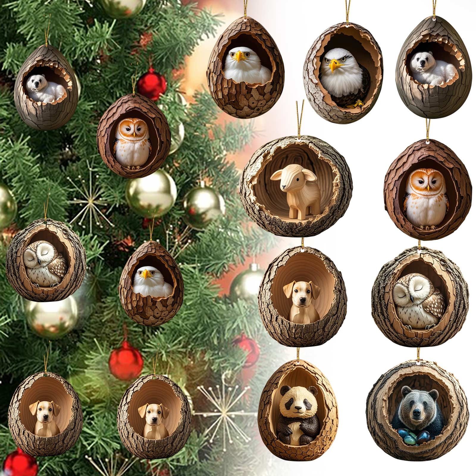 9 Pack Animal Christmas Ornament, 2024 New Forest Animal Decoration, 2D ...