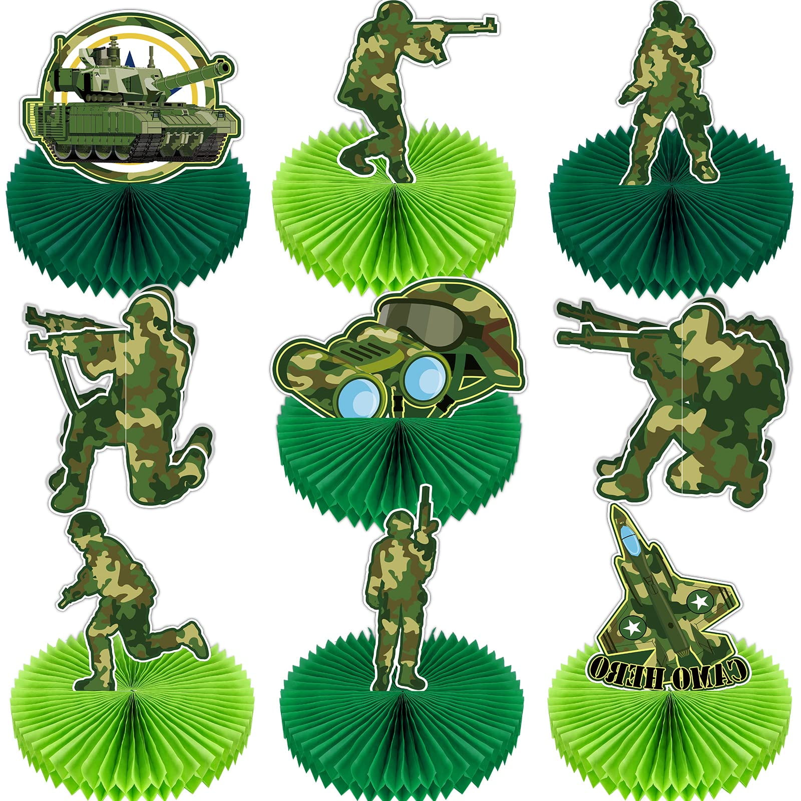 9 Pack Army Party GP27 Decorations Army Military Honeycomb Centerpieces ...
