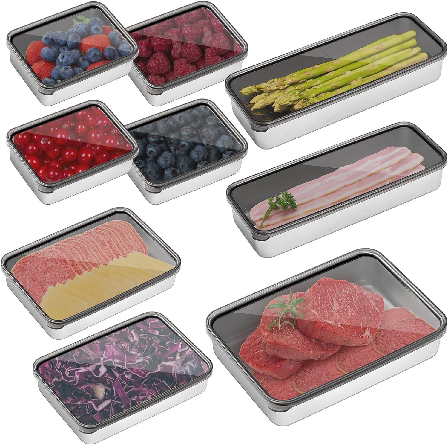 9 Pack Bacon Cheese Container for Refrigerator, Stainless Steel ...